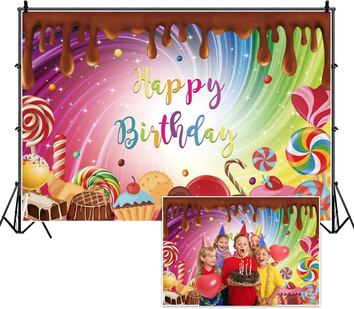 Amazon.com : DORCEV 5x3ft Happy Birthday Backdrop Sweet Candy Theme ...