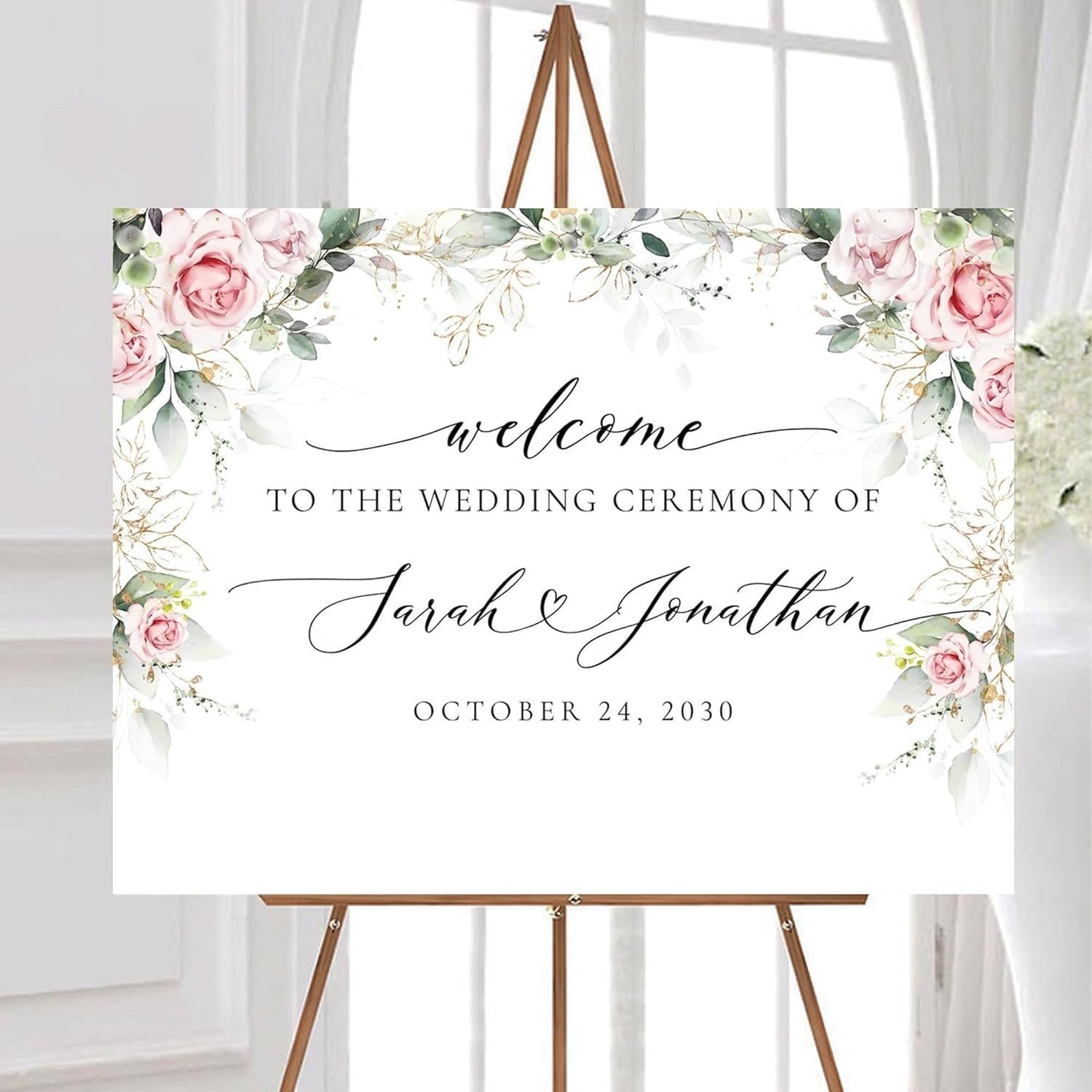 Amazon.com : Blush Pink Roses Wedding Ceremony Welcome Sign, Blush Pink ...