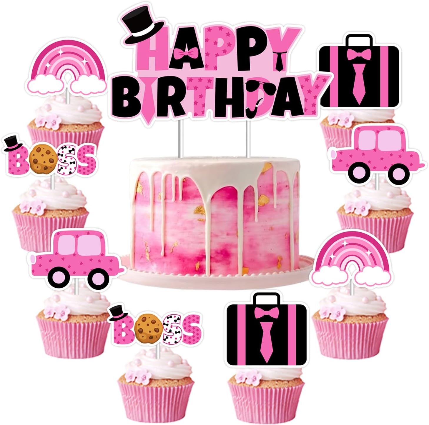 Amazon.com: Boss Girl Baby Cake Toppers Boss Theme Cupcake Toppers Rose ...
