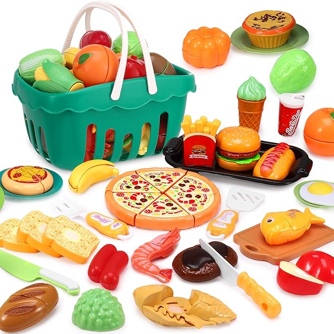 72PCS Play Food Sets for Kids Kitchen, Pretend Food Cutting Toy with ...