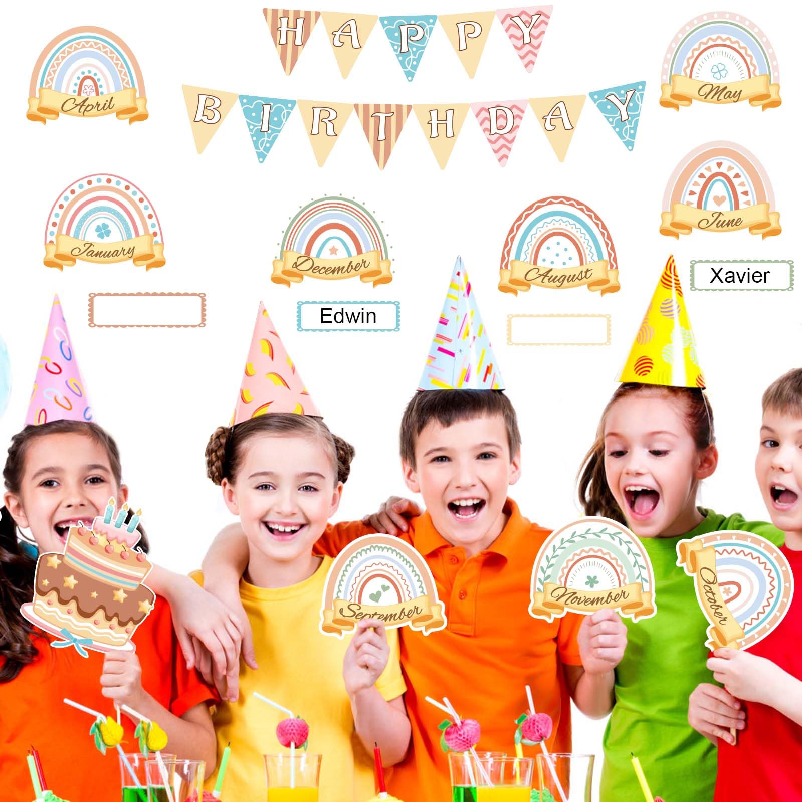 Birthday Board 60pc Boho Rainbow Classroom Birthday Chart Set ...