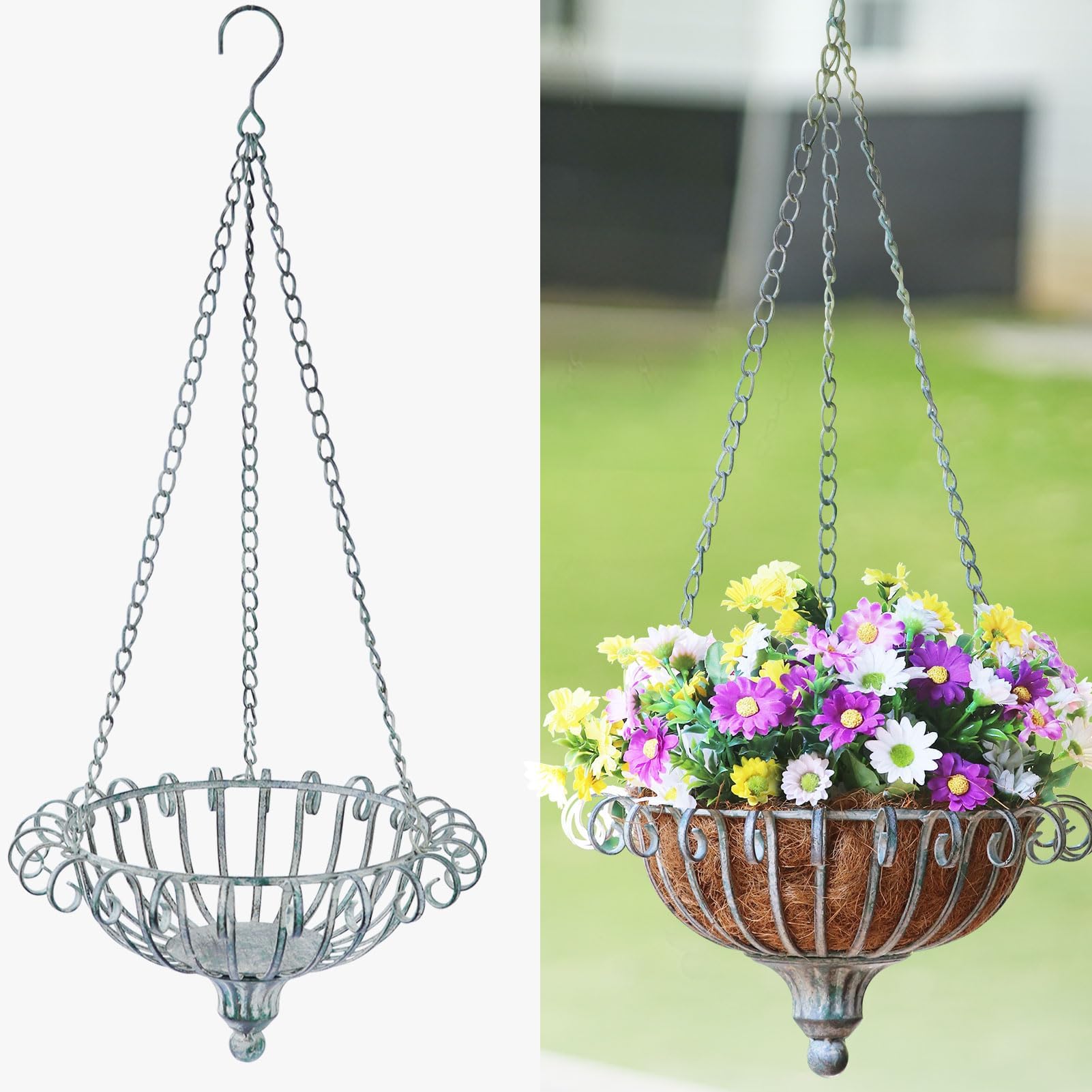 Amazon.com: Wrought Iron Hanging Planter Basket - Vintage Holder with ...