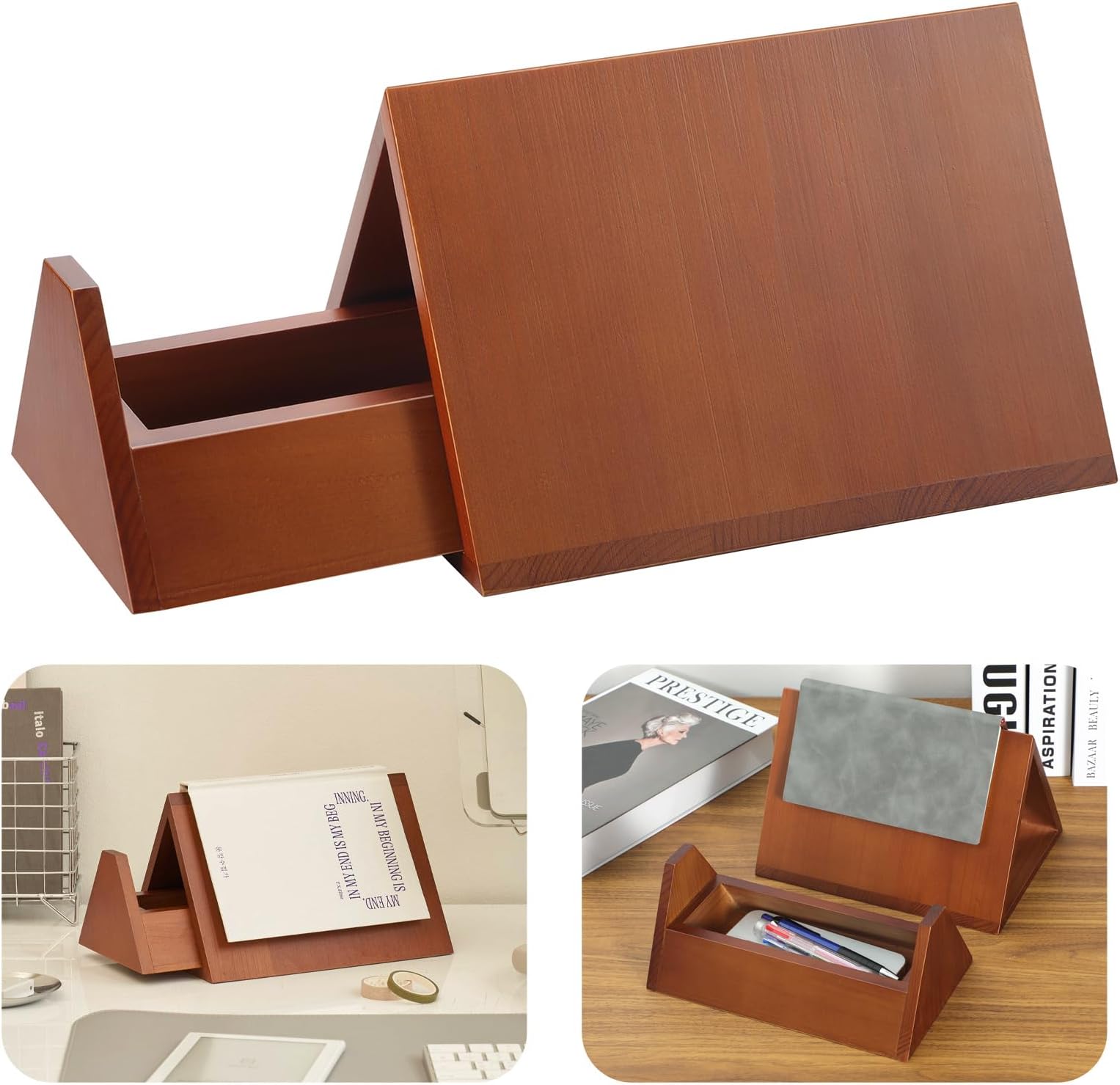Amazon.com : LIFVEAN Triangle Wooden Book Holder - Unique Book Valet ...