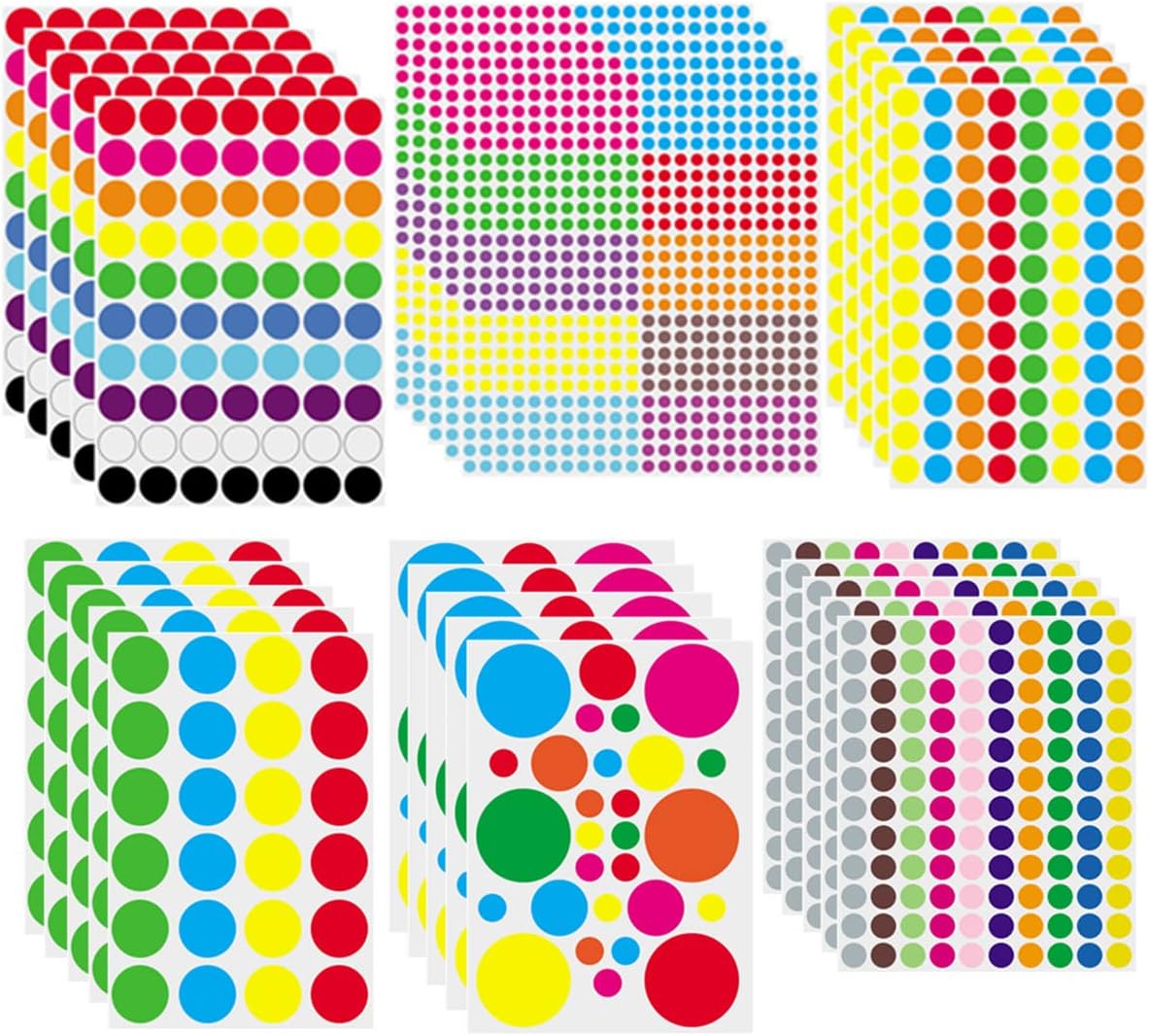 Morices 4440 Pcs Colorful Round Dot Stickers, 30 Sheets Multi-Size Self ...