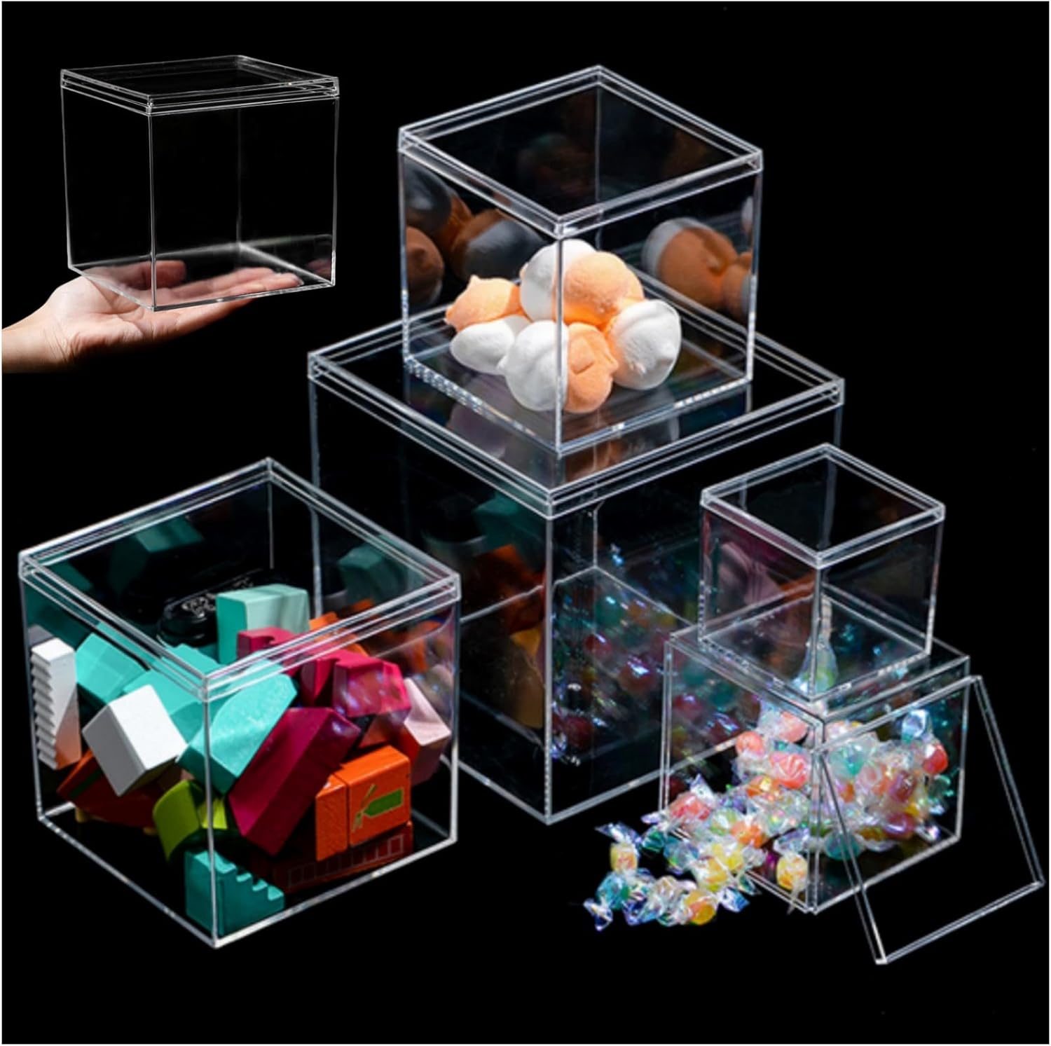 Amazon.com: Tlence 10 Pack Small Clear Acrylic Box with Lid, 4.7/4/3.4 ...