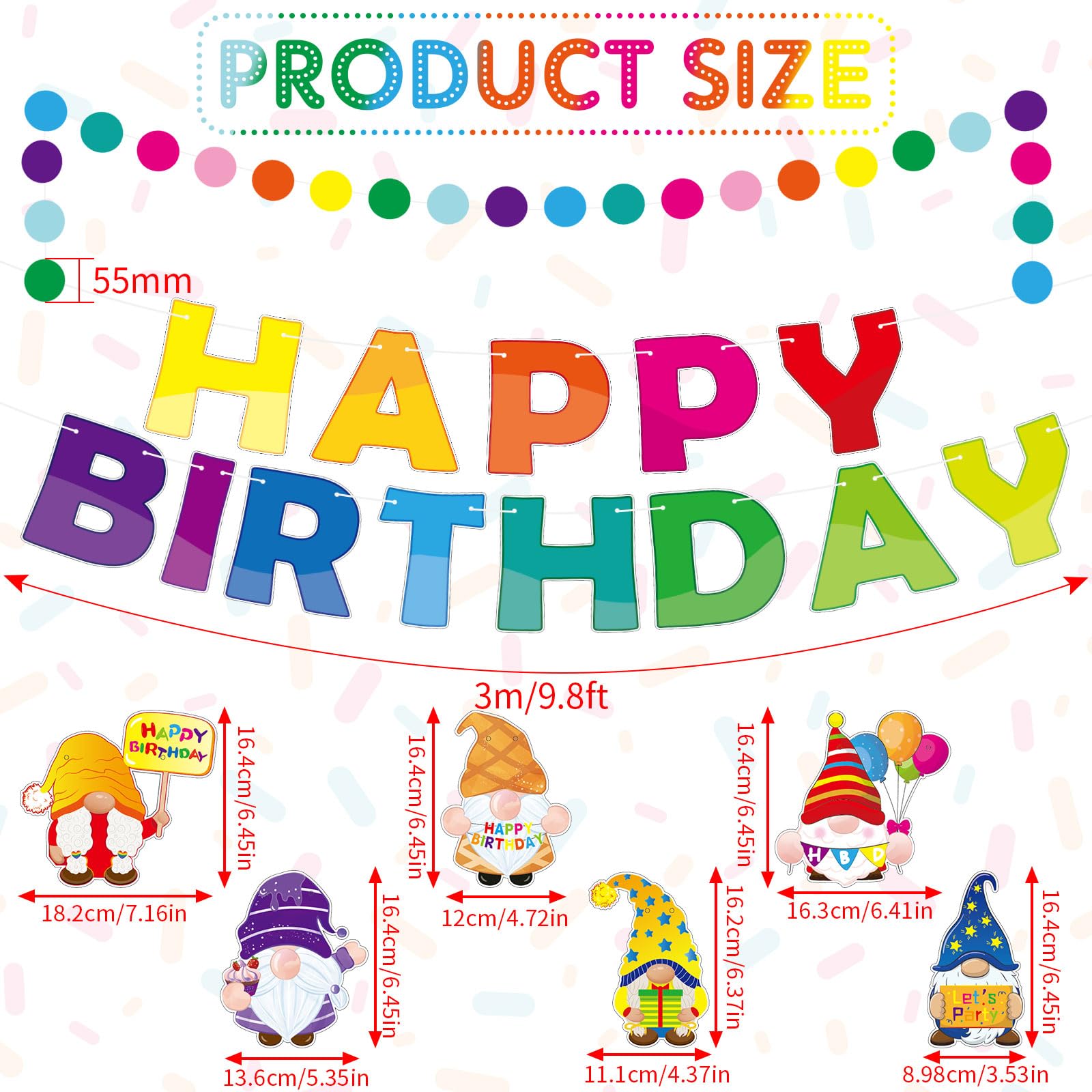 Snapklik.com : 5 Pcs Gnome Happy Birthday Party Bunting Banner Colorful ...