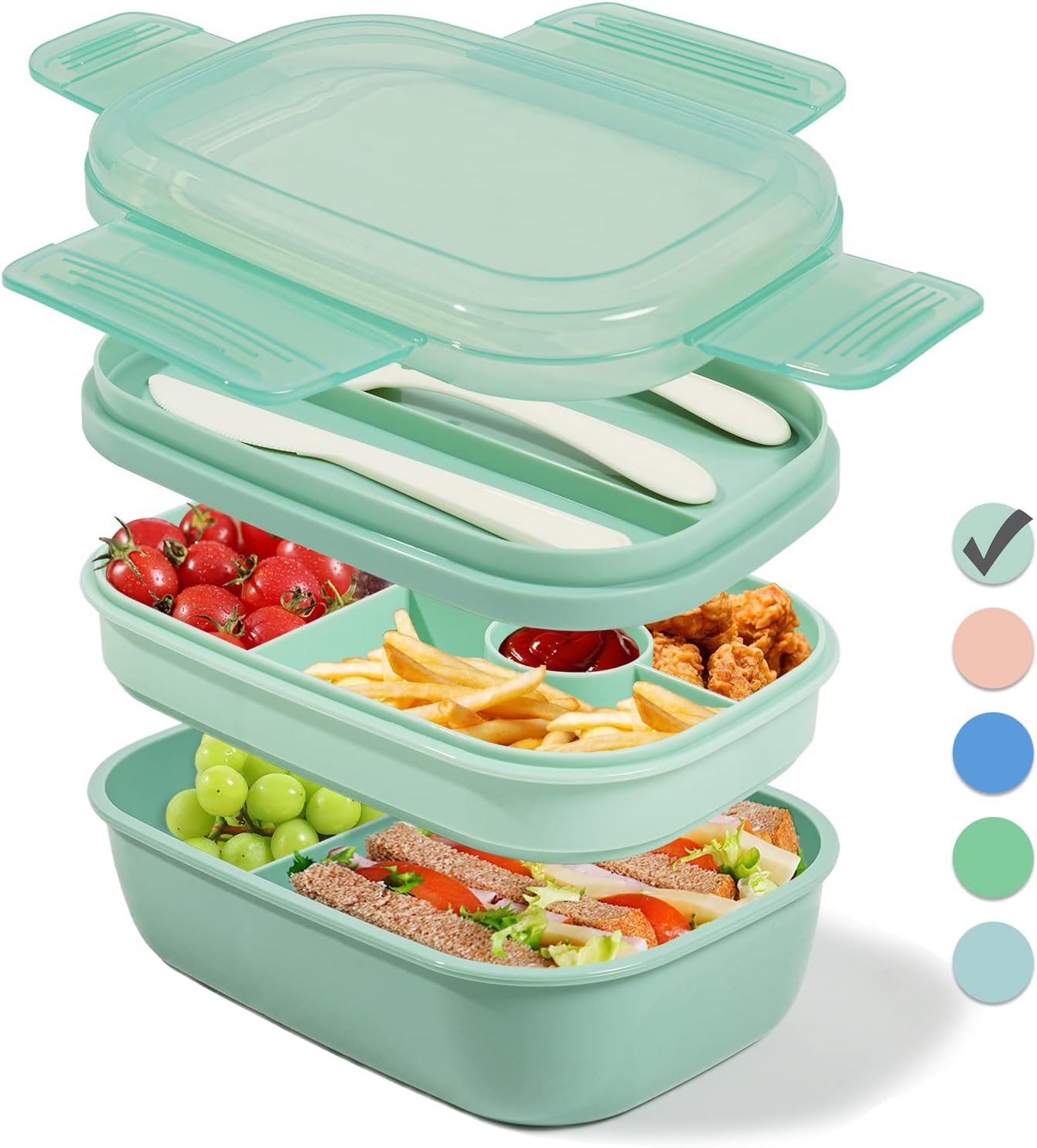Amazon.com: Puraville 3 Layers Stackable Bento Lunch Box for Kids and ...