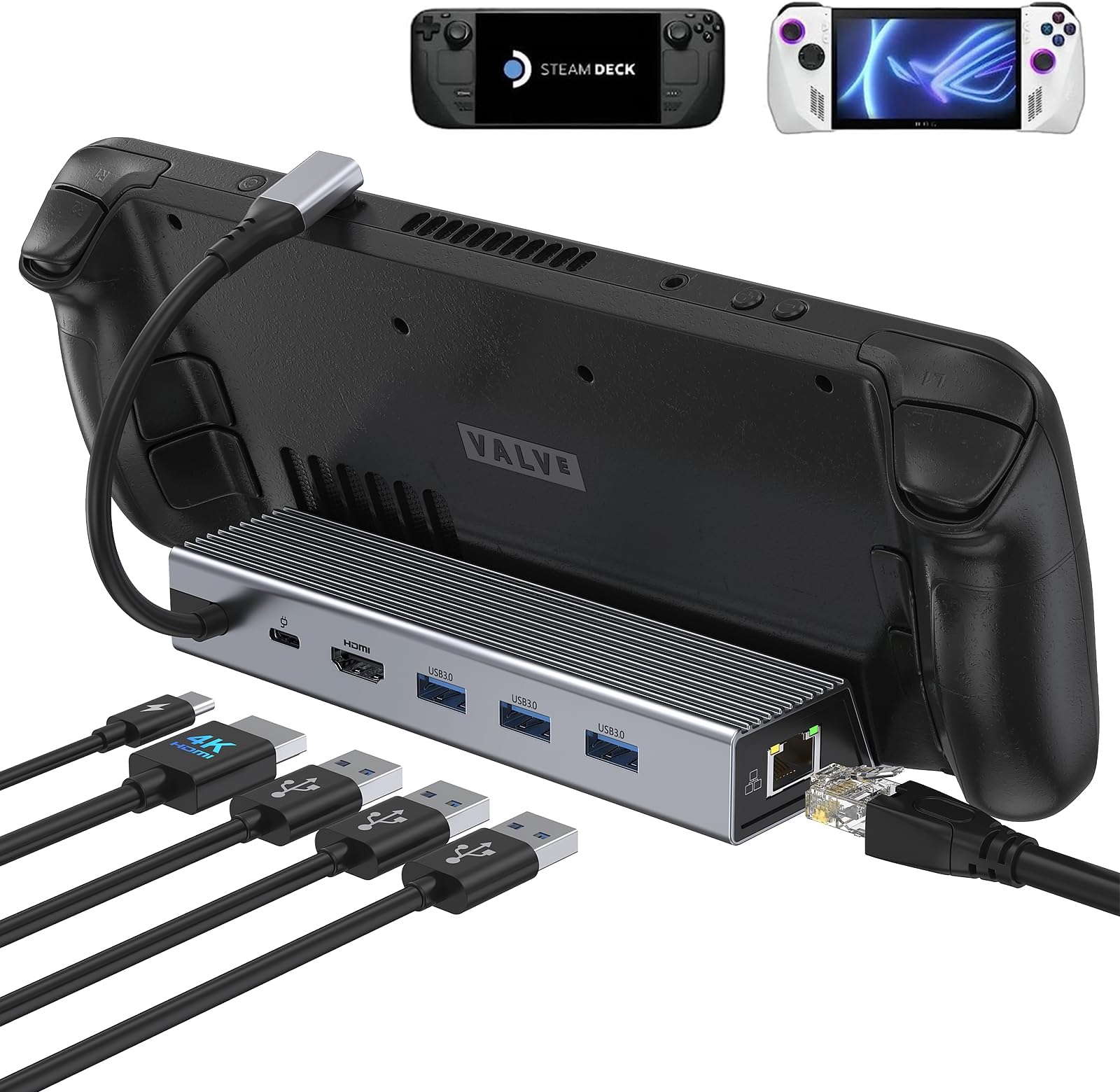 Docking Station for Steam Deck,6-in-1 Steam Deck Dock with HDMI 2.0 4K@60Hz+Gigabit Ethernet ...