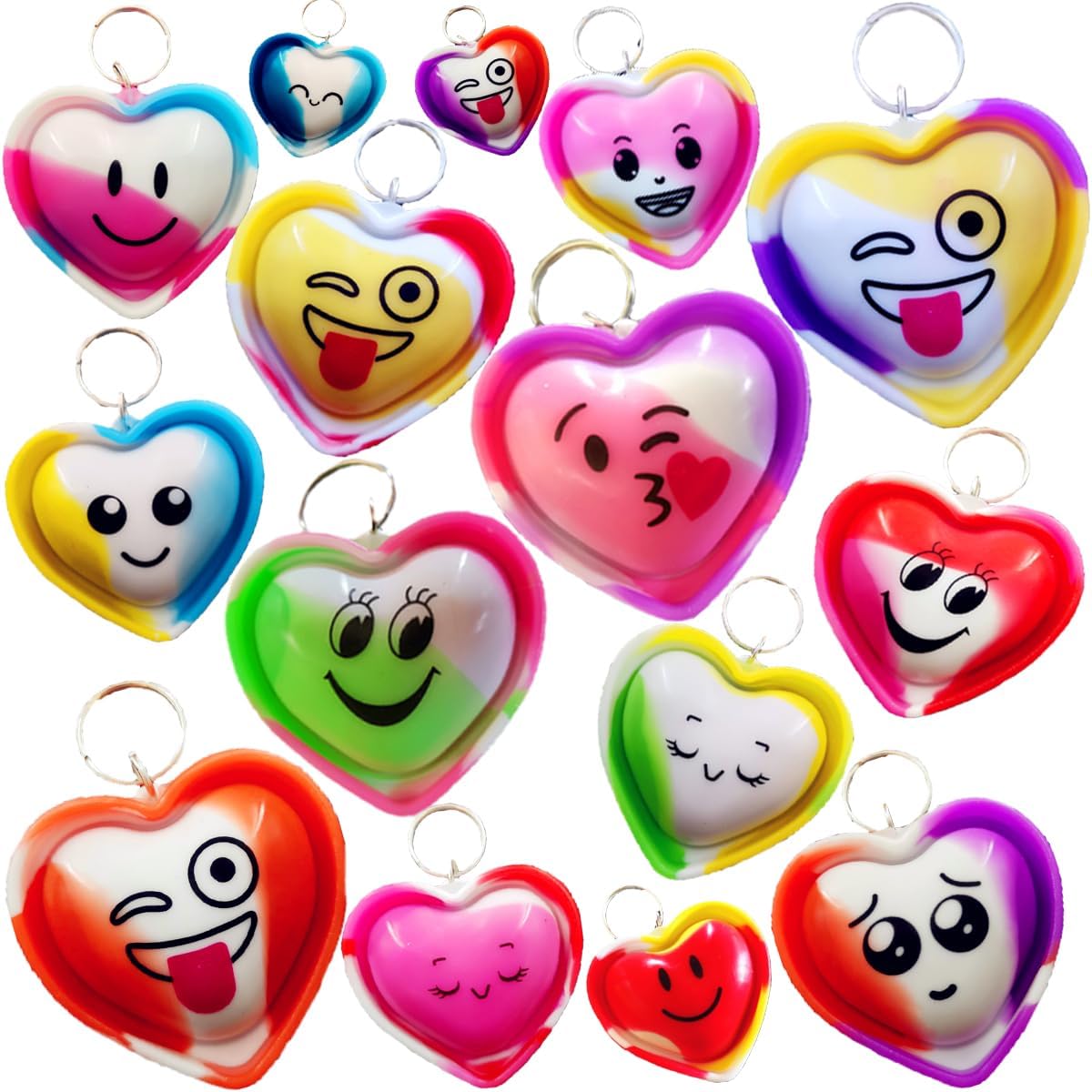 Amazon.com: 20 Packs Bulk Heart Expression Mini pop Fidget Keychain for ...