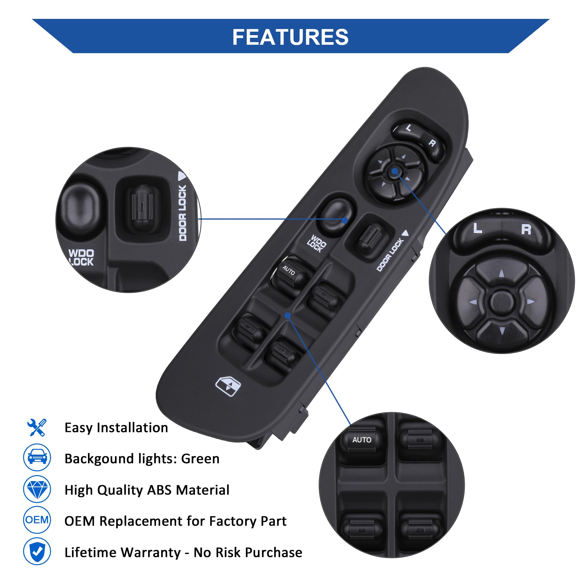 Snapklik.com : Master Power Window Switch And Bezel 56049805AB, Compatible