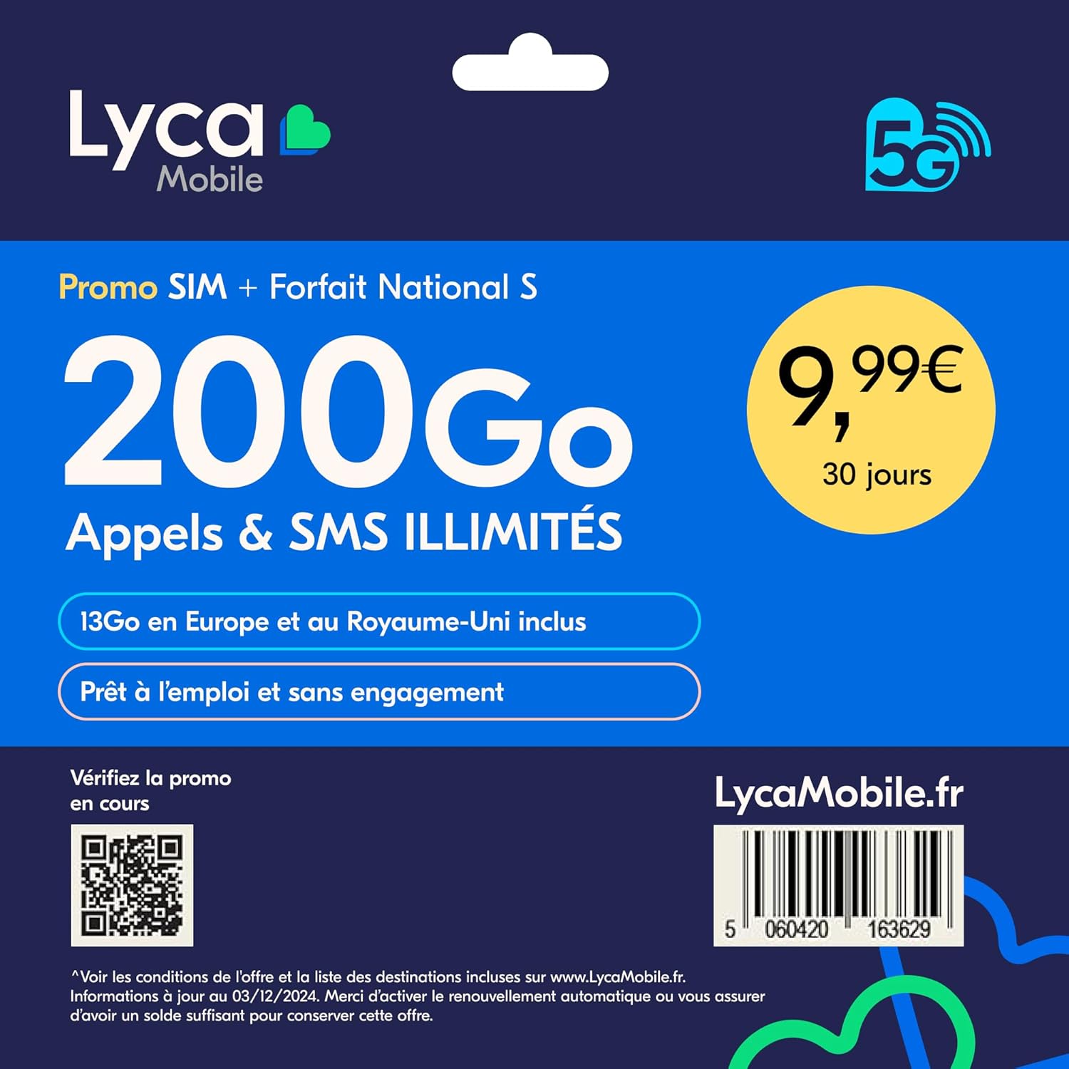 Lycamobile France Prepaid SIM Card – National S Plan – 200GB Internet ...