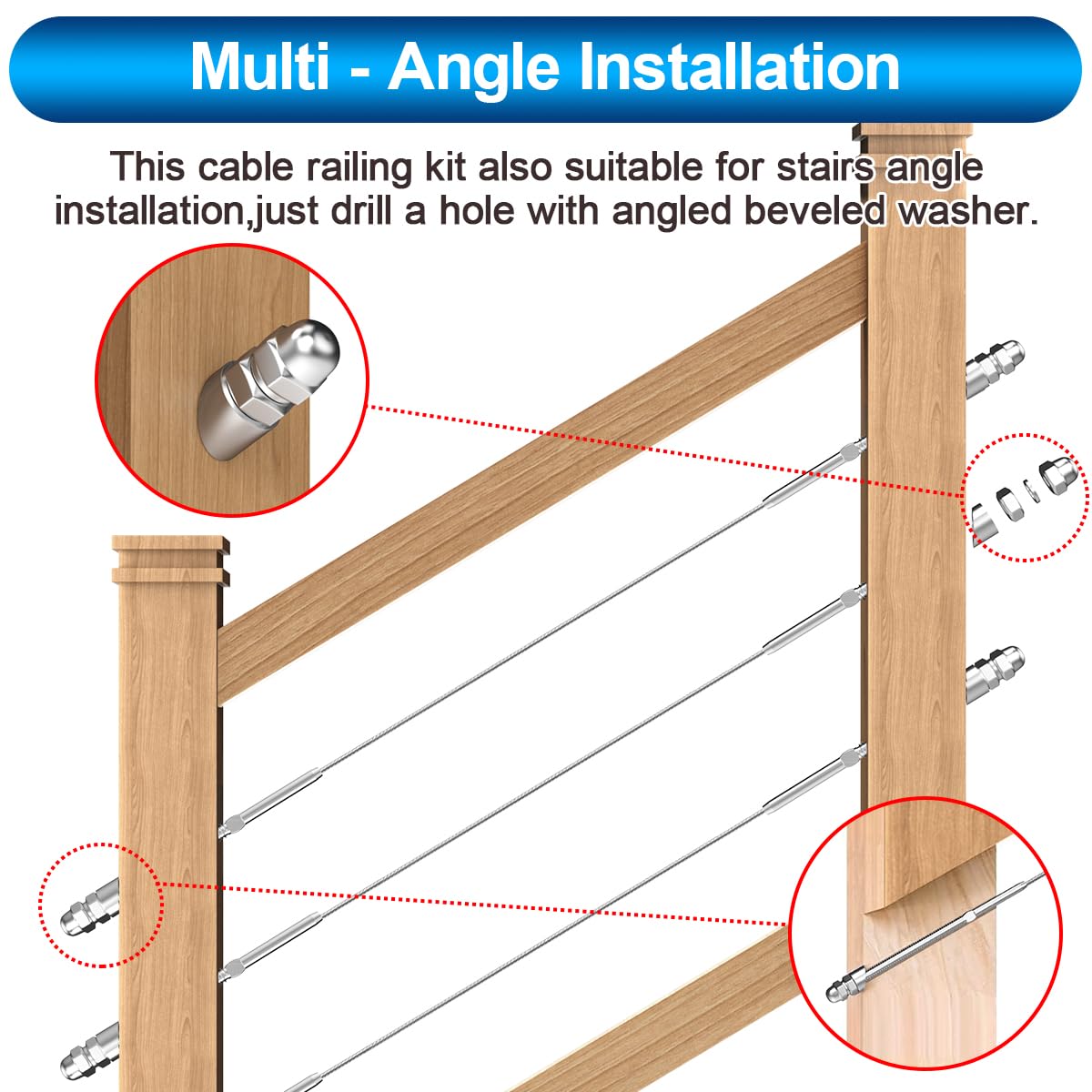 TooTaci 100 Pack 6“ Long Cable Railing Hardware for 4"x4" Railing Posts ...