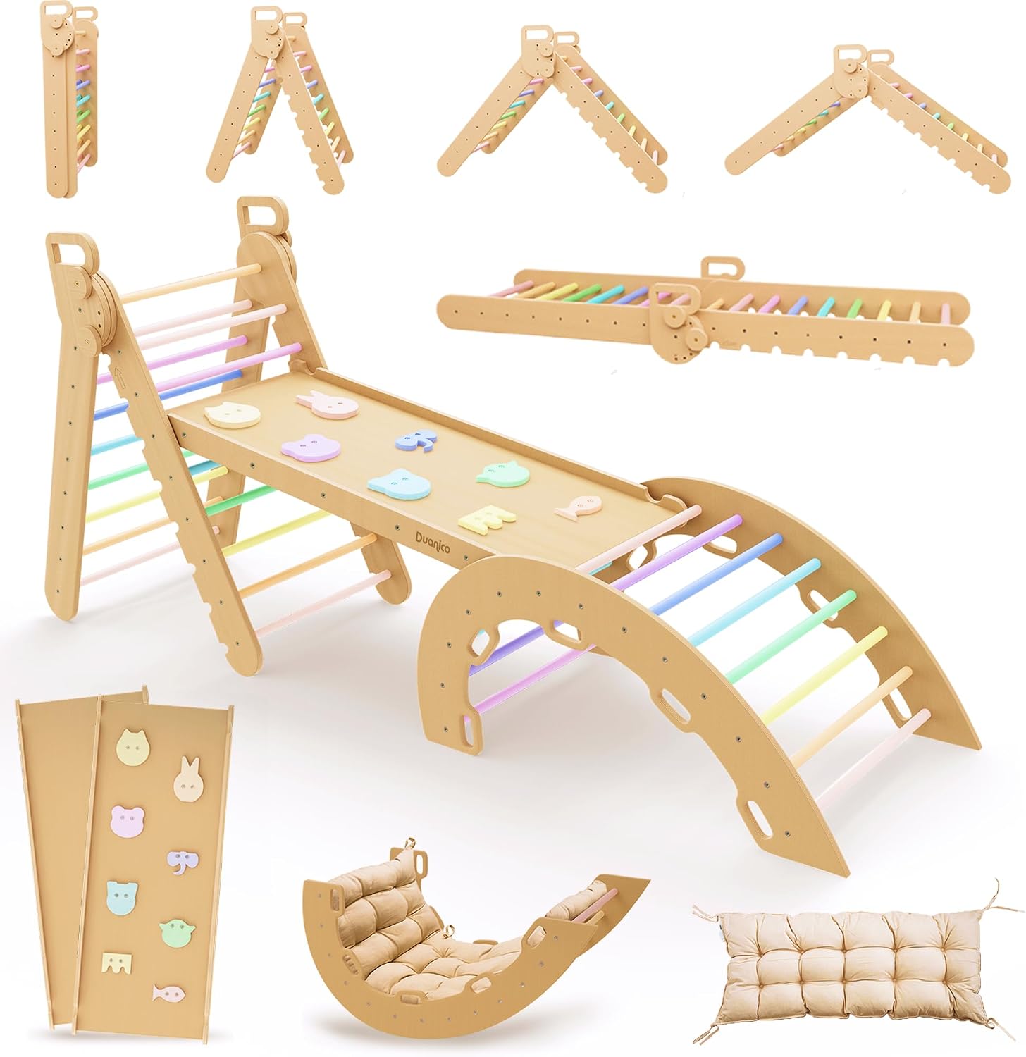 Duanico Großes 9in1 Kinder & Baby Kletterdreieck aus Holz, verstellbar ...
