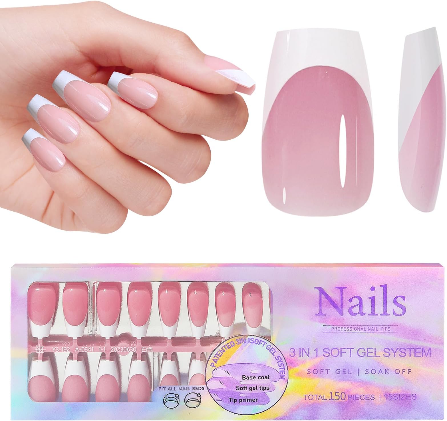 Amazon.com: Vansiho French Gel Nail Tips, 150Pcs Long Square Gel Nail ...