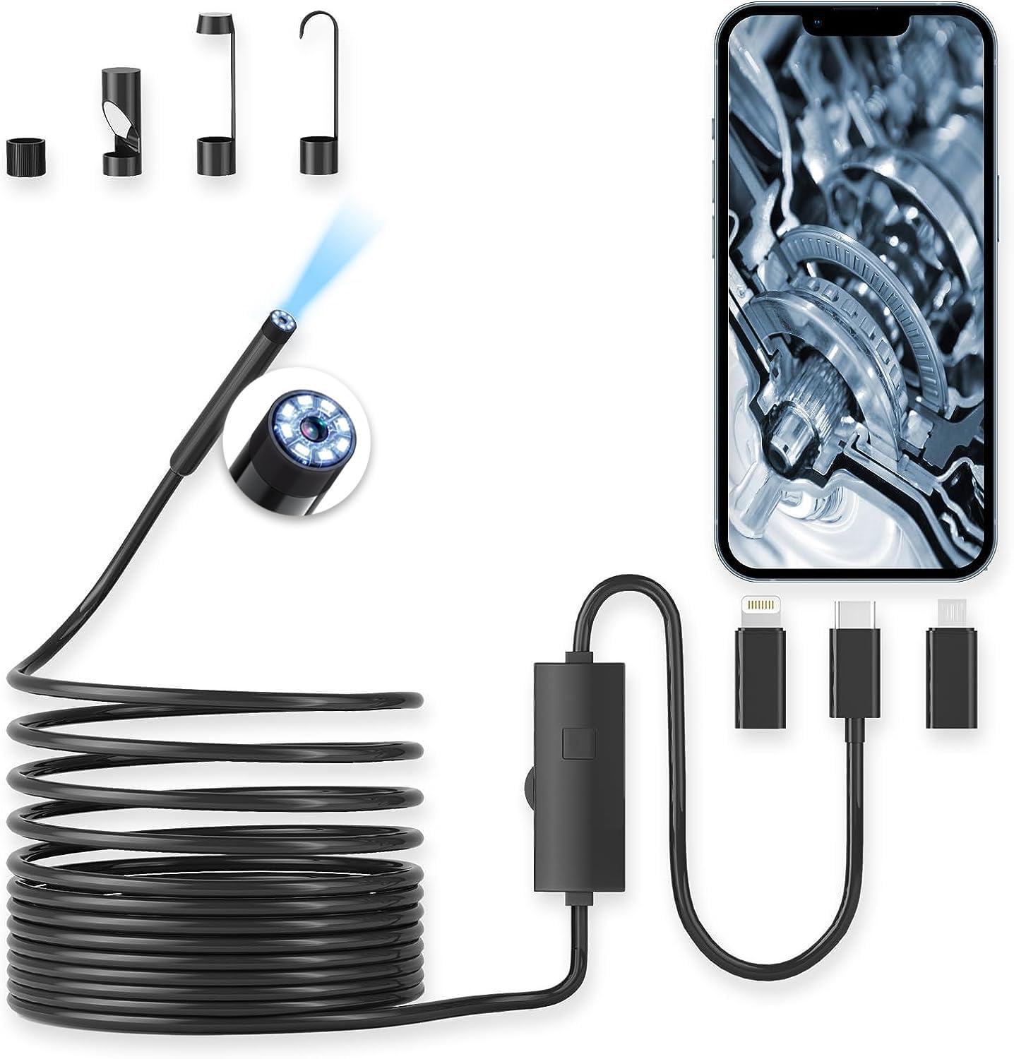 Endoscope Camera with Light, 1920P HD Borescope with 8 Adjustable LED ...
