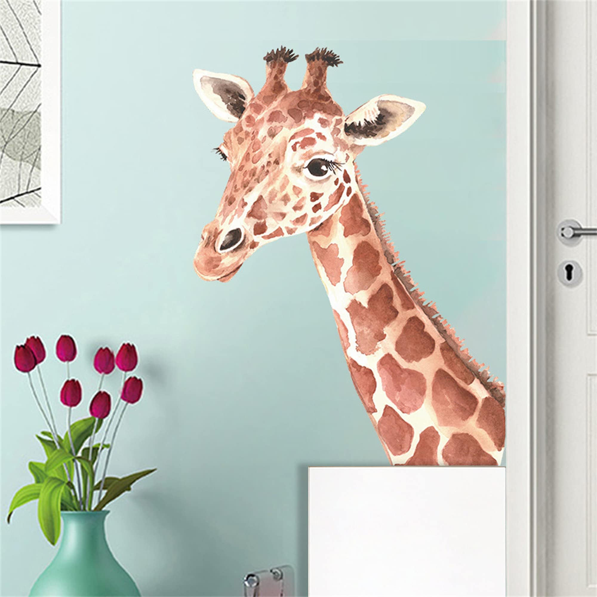 Amazon.com: Cute Giraffe Wall Decal Peel and Stick Vinyl Safari Decal ...