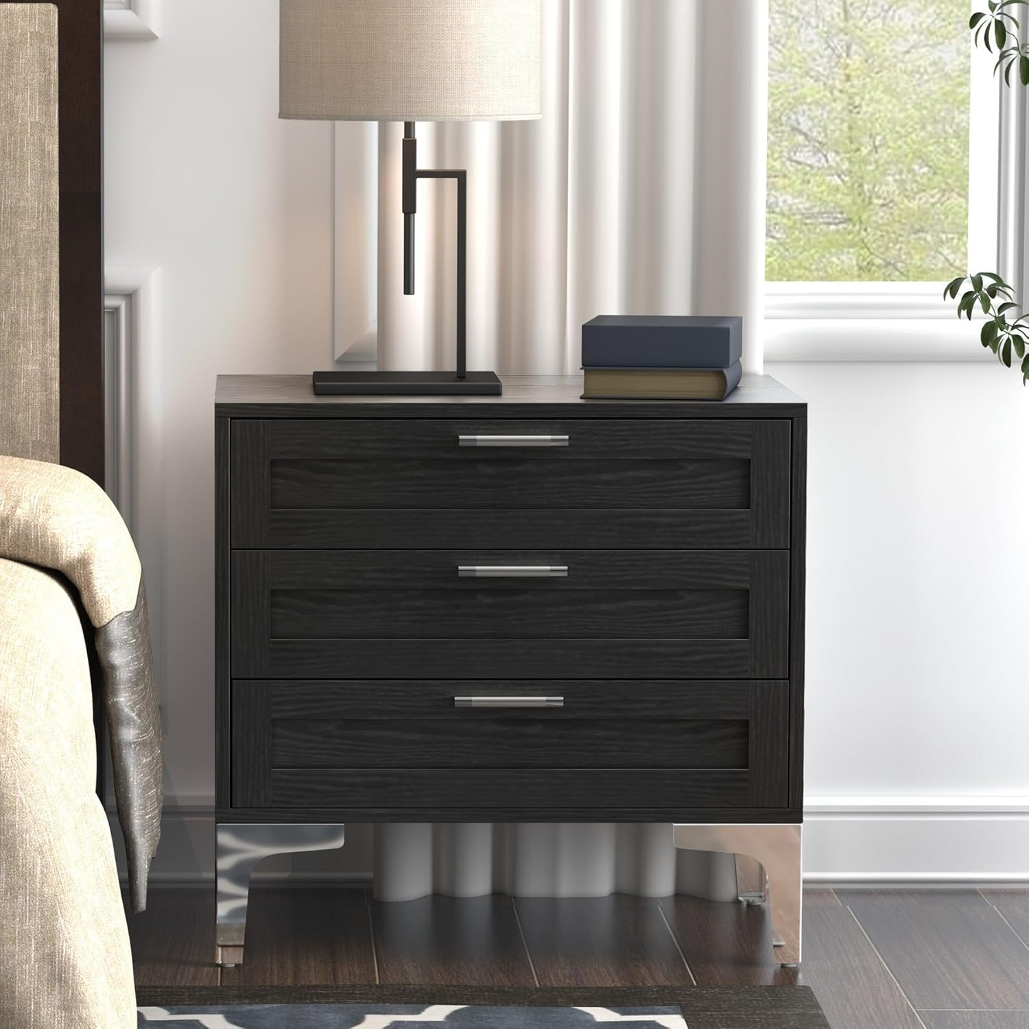 Amazon.com: WiberWi Night Stand 3 Drawer Black Nightstand Dressers for ...