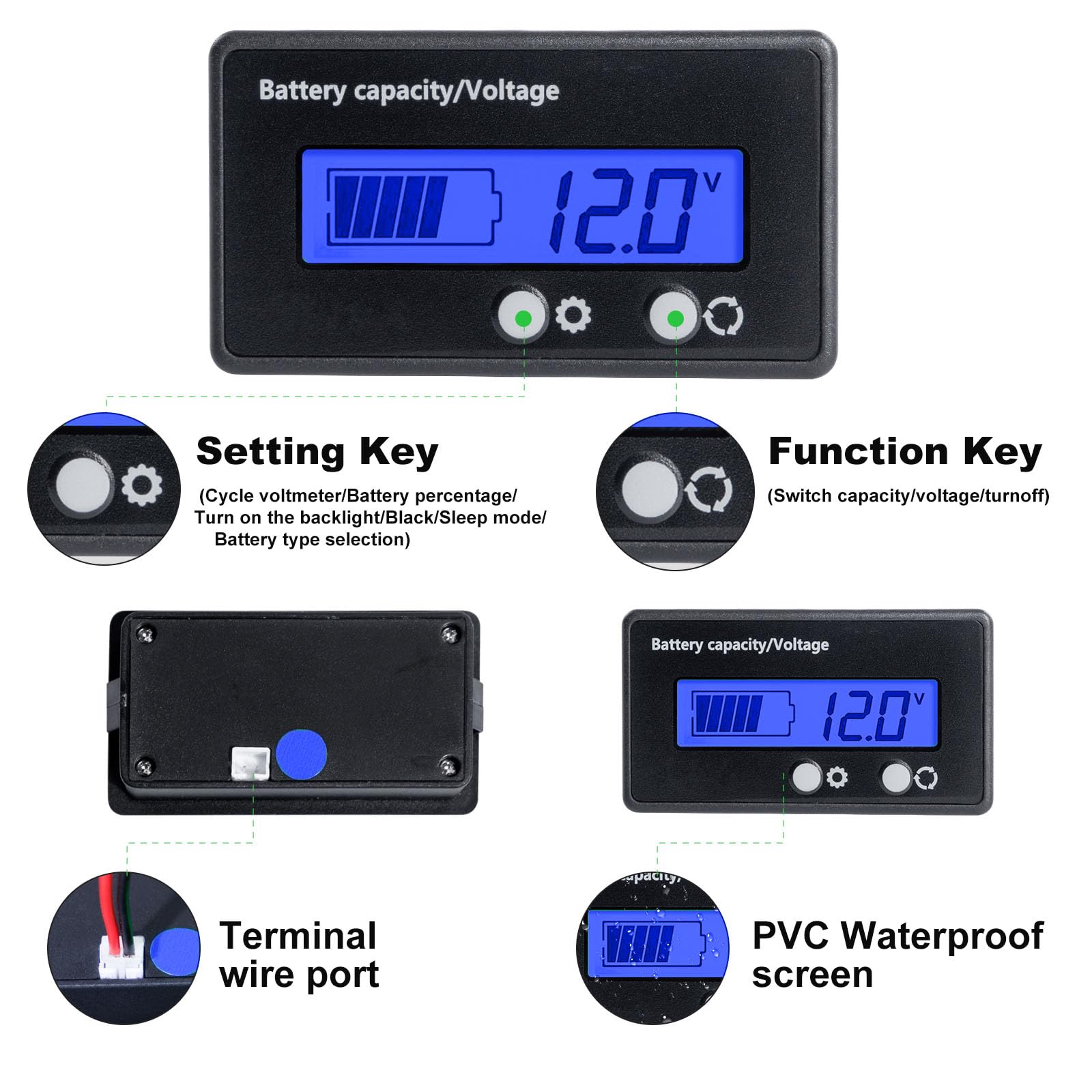 Snapklik.com : 48V Battery Meter - 10-100V Golf Cart Battery Gauge