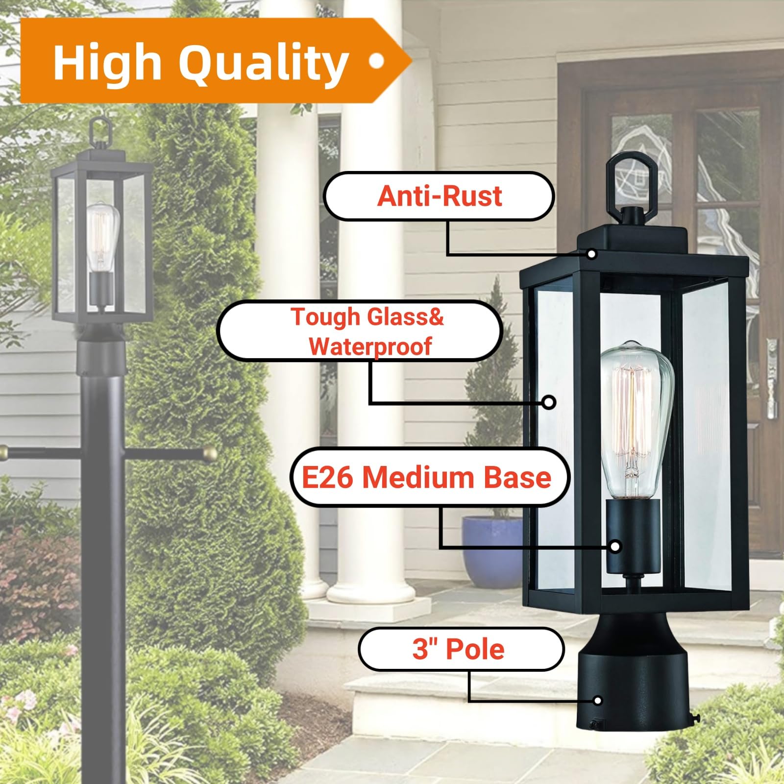 Snapklik.com : Outdoor Post Light, Pole Lantern, E26 Base 60W Max ...