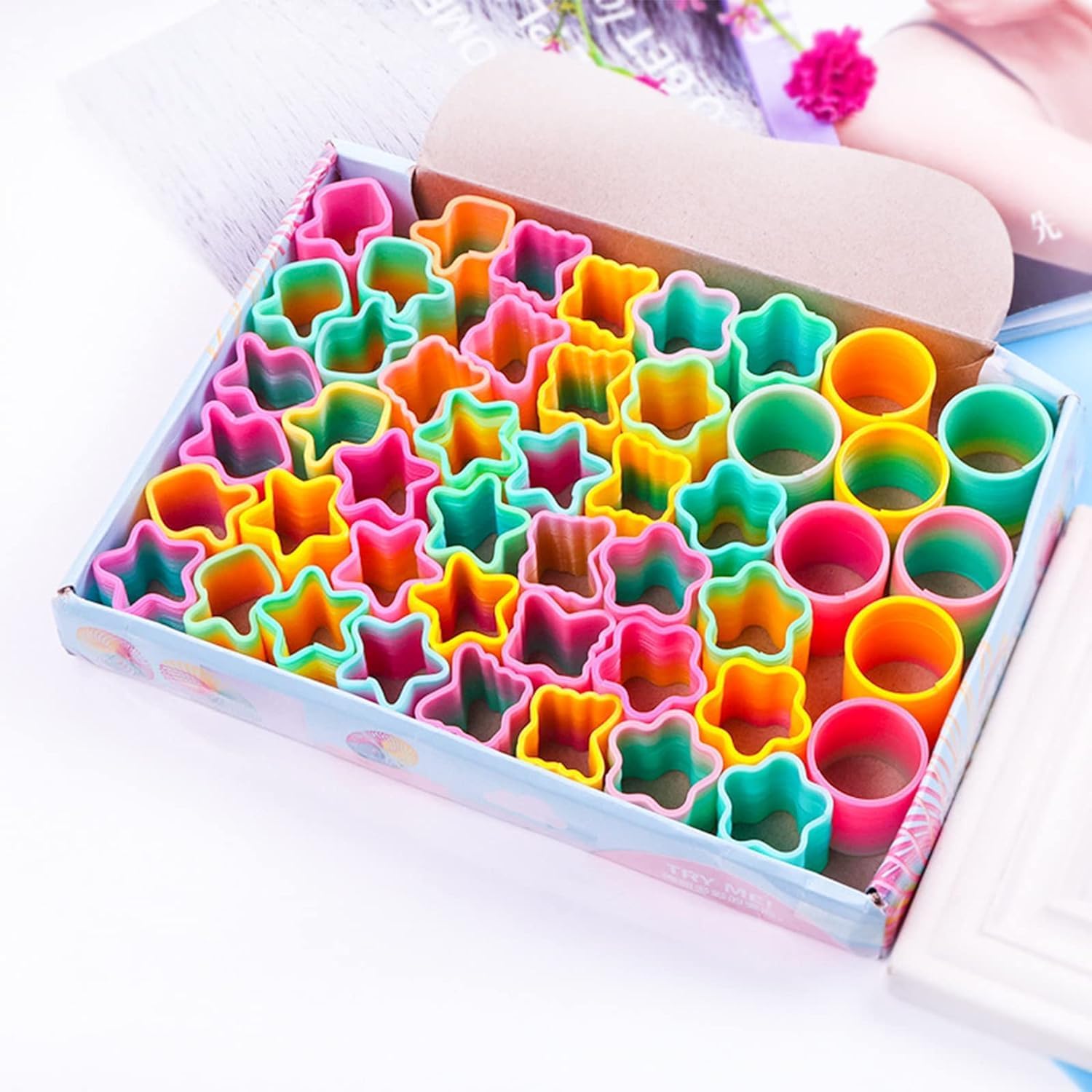 48 PCS Rainbow Coil Spring Toy,Plastic Rainbow Coil Toy,Rainbow Magic ...