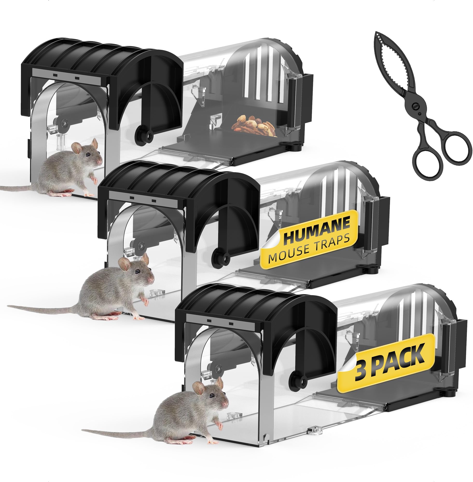 Humane Mouse Traps for Indoors, 3 Pack - Live Catch and Release, Easy ...
