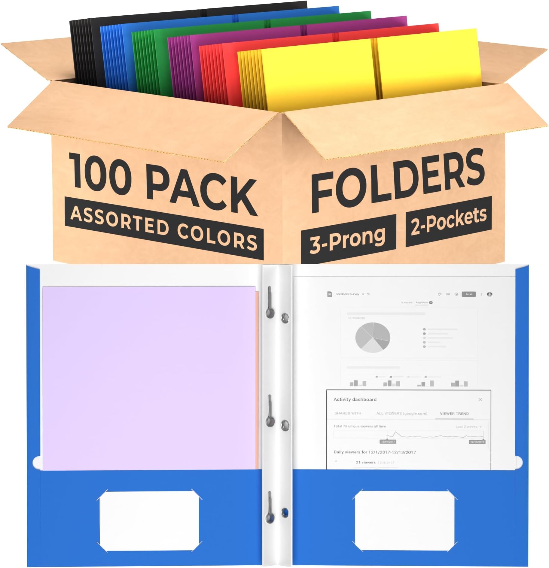 Amazon.com : Folders, 3 Prong Folders with Pockets Bulk, (100 Pack), 2 ...