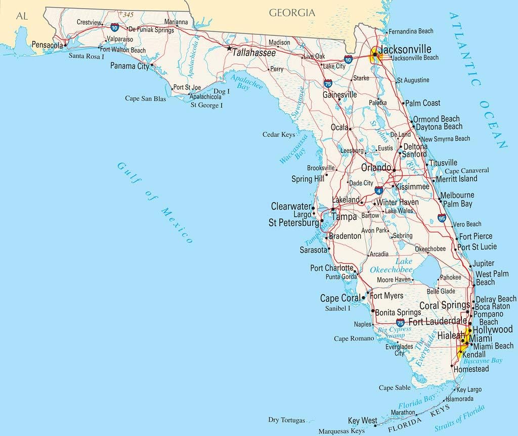 Amazon.com : Florida Laminated Wall Map (42” x 42”) : Office Products