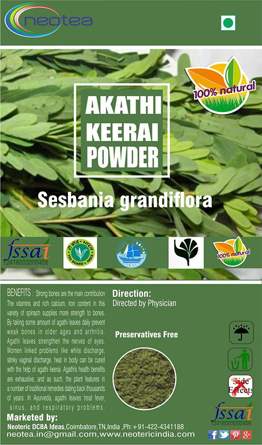 Buy Neotea Agathi Keerai |Vegetable hummingbird | Sesbania Grandiflora ...