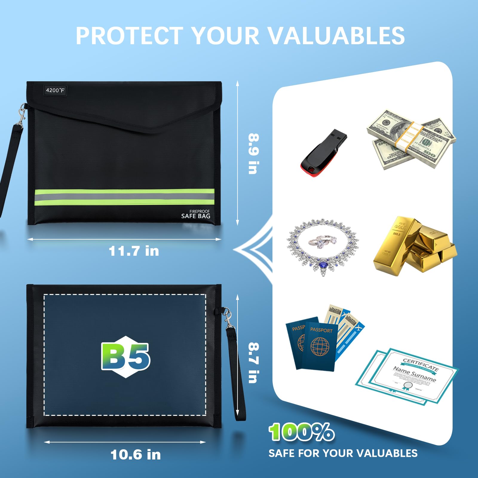 Snapklik.com : Fireproof Document Bag, Fireproof Bag, Fireproof Money ...