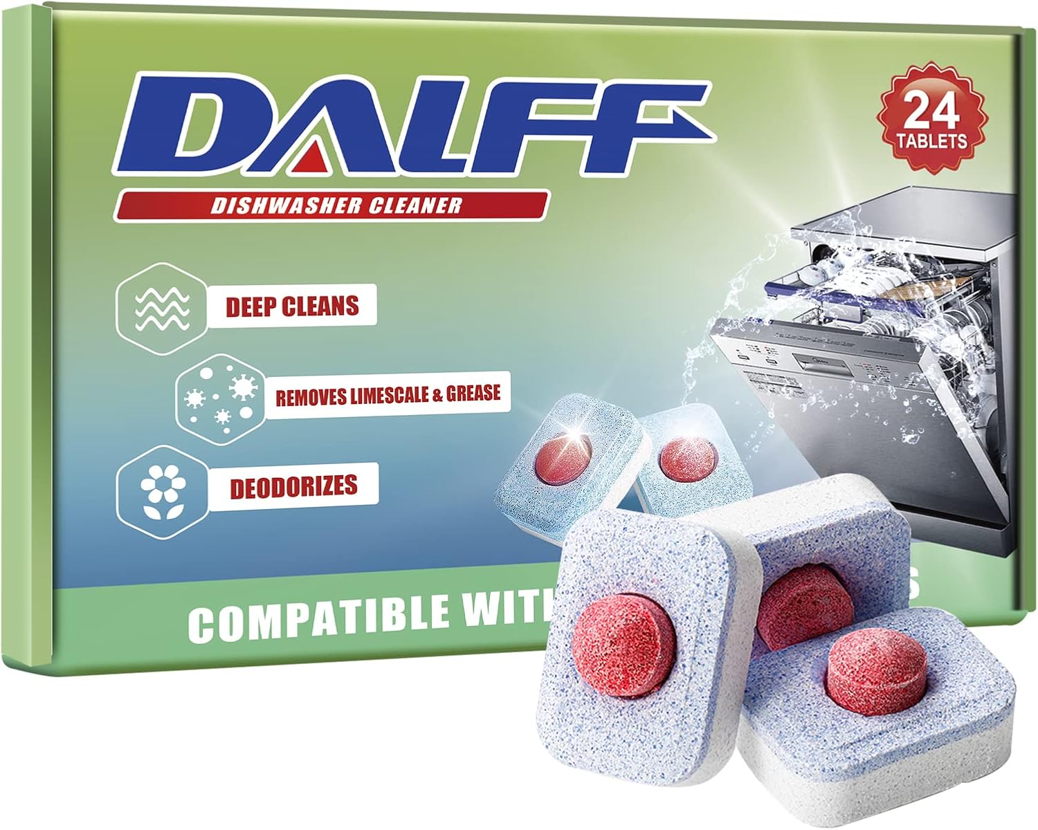 Amazon.com: DALFF Dishwasher Cleaner And Deodorizer Tablets, Deep Clean Dish Washer Machine, 24 ...