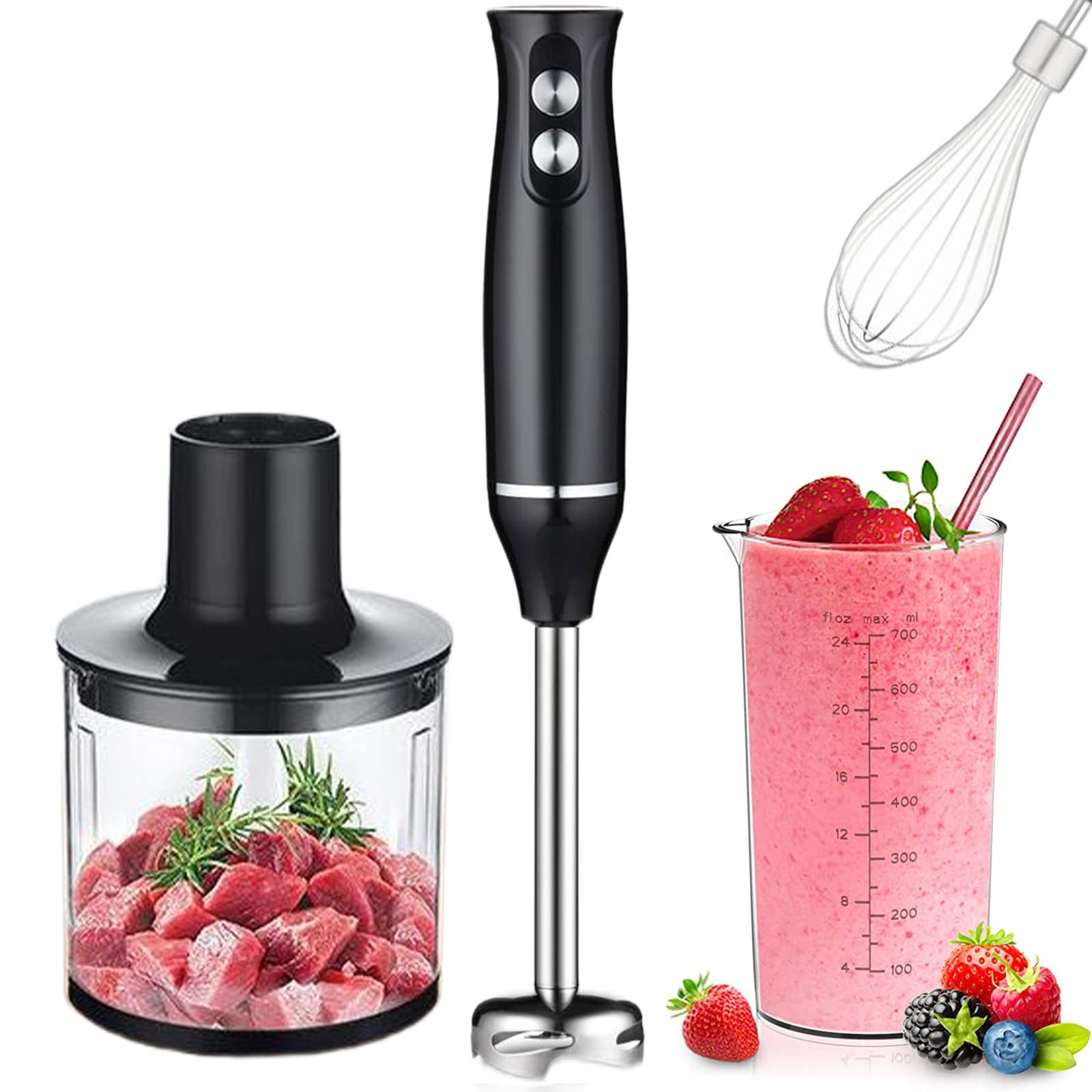 Dysokan Immersion Hand Blender, 500W 4-in-1 Multi-Function 12 Speed 304 Stainless Steel Stick ...