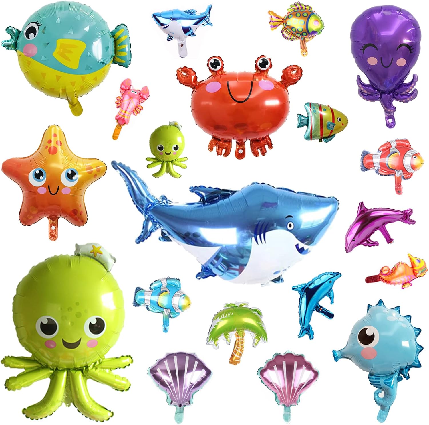 Amazon.com: 20 Pcs Ocean Animals Foil Balloons Dolphin Shark Octopus ...