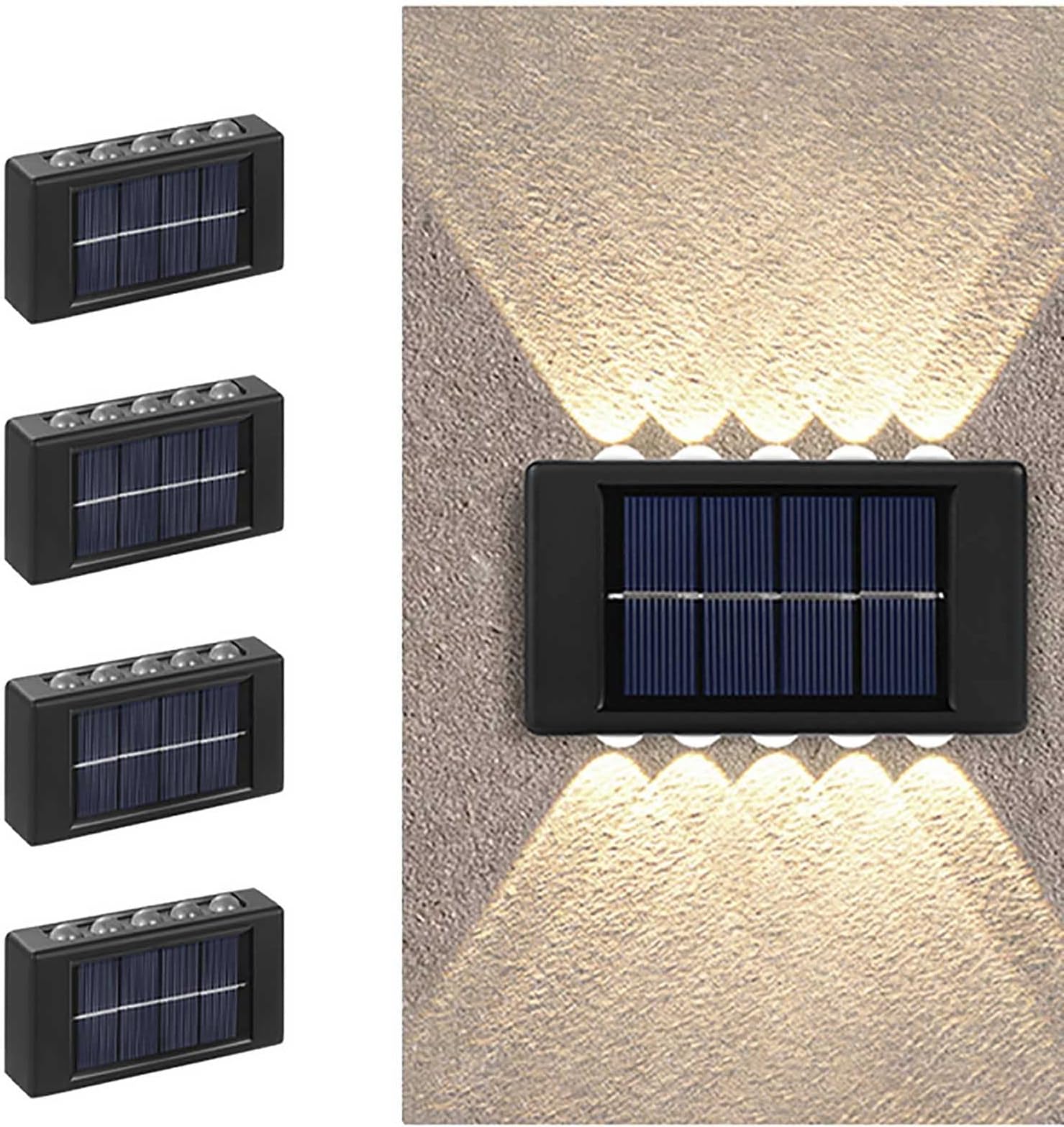 ASLIDECOR 10 luces LED solares de pared hacia abajo, paquete de 4 ...