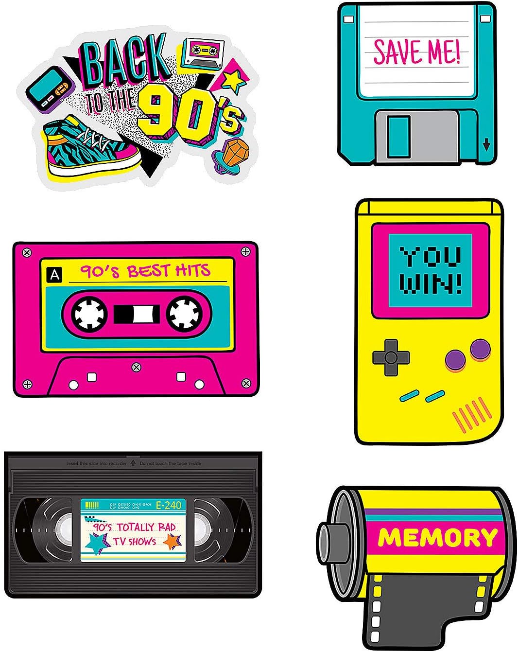 Amazon.com: Vibrant Multicolor Back to the 90s Cardstock Cutouts - (6 ...