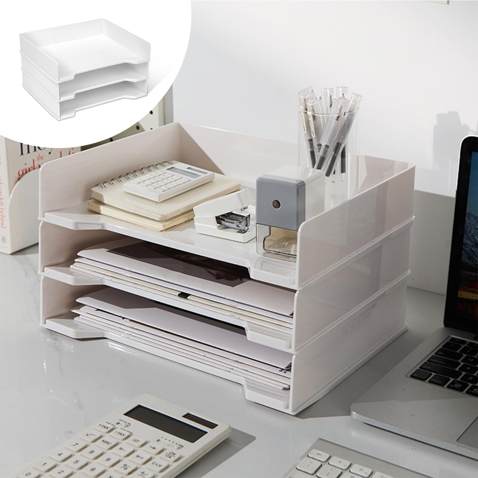 Amazon | A4ヨコ置き3段書類トレー、レターケース 、レタートレイ、ブックなど収納 | 書類トレー・レターケース | 文房具・オフィス用品