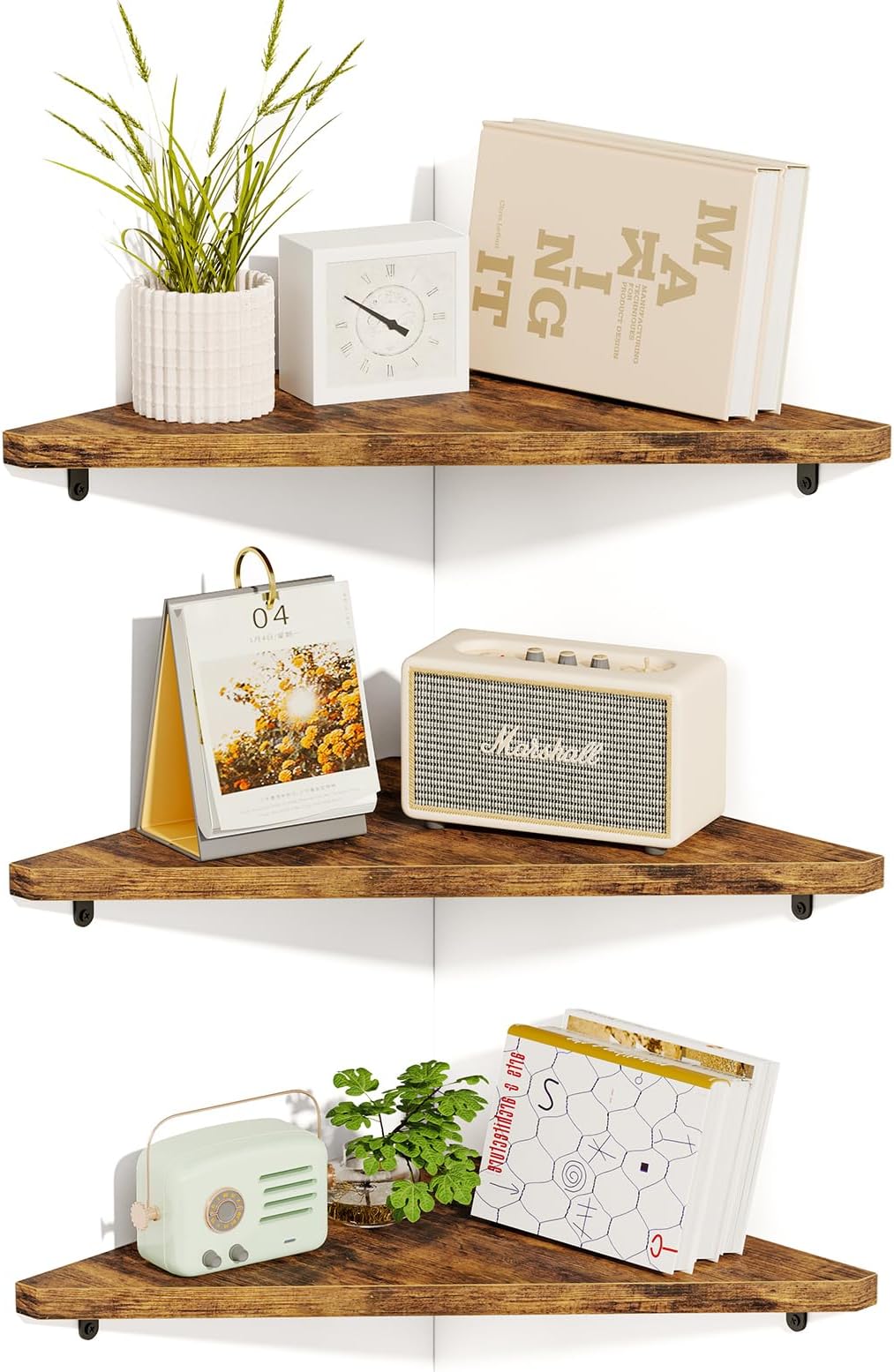 Amazon.com: Fixwal Corner Floating Shelves Set of 3, Wall Mounted ...