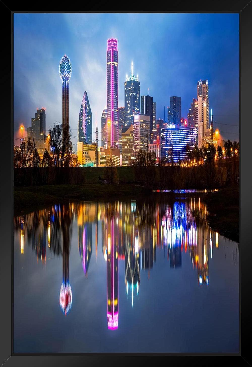 Amazon.com: Downtown Dallas Texas Skyline Reflections Photo Black Wood ...