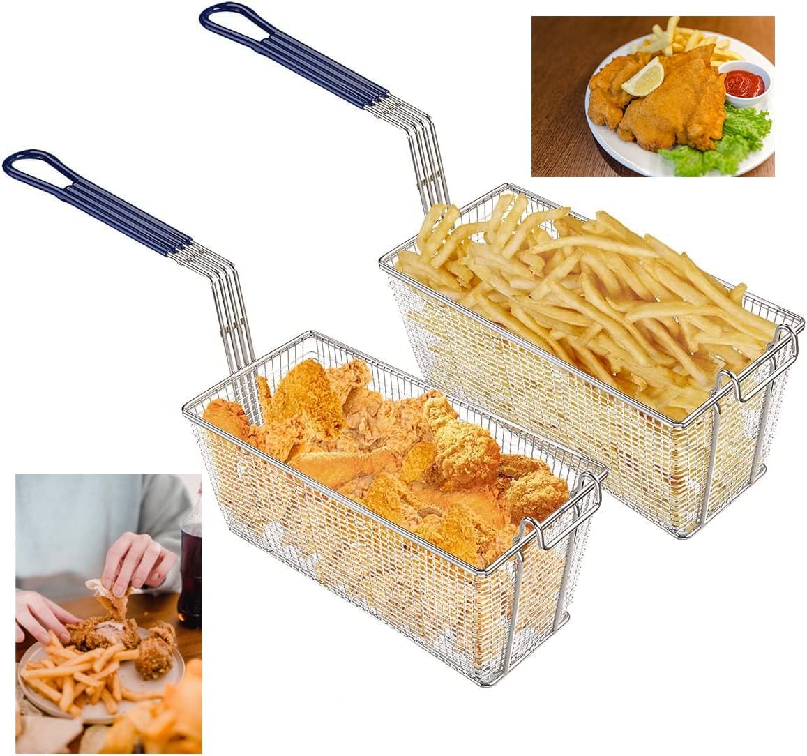 Amazon.com: 2PCS Deep Fryer Basket Commercial Use, Non-Slip Handle ...