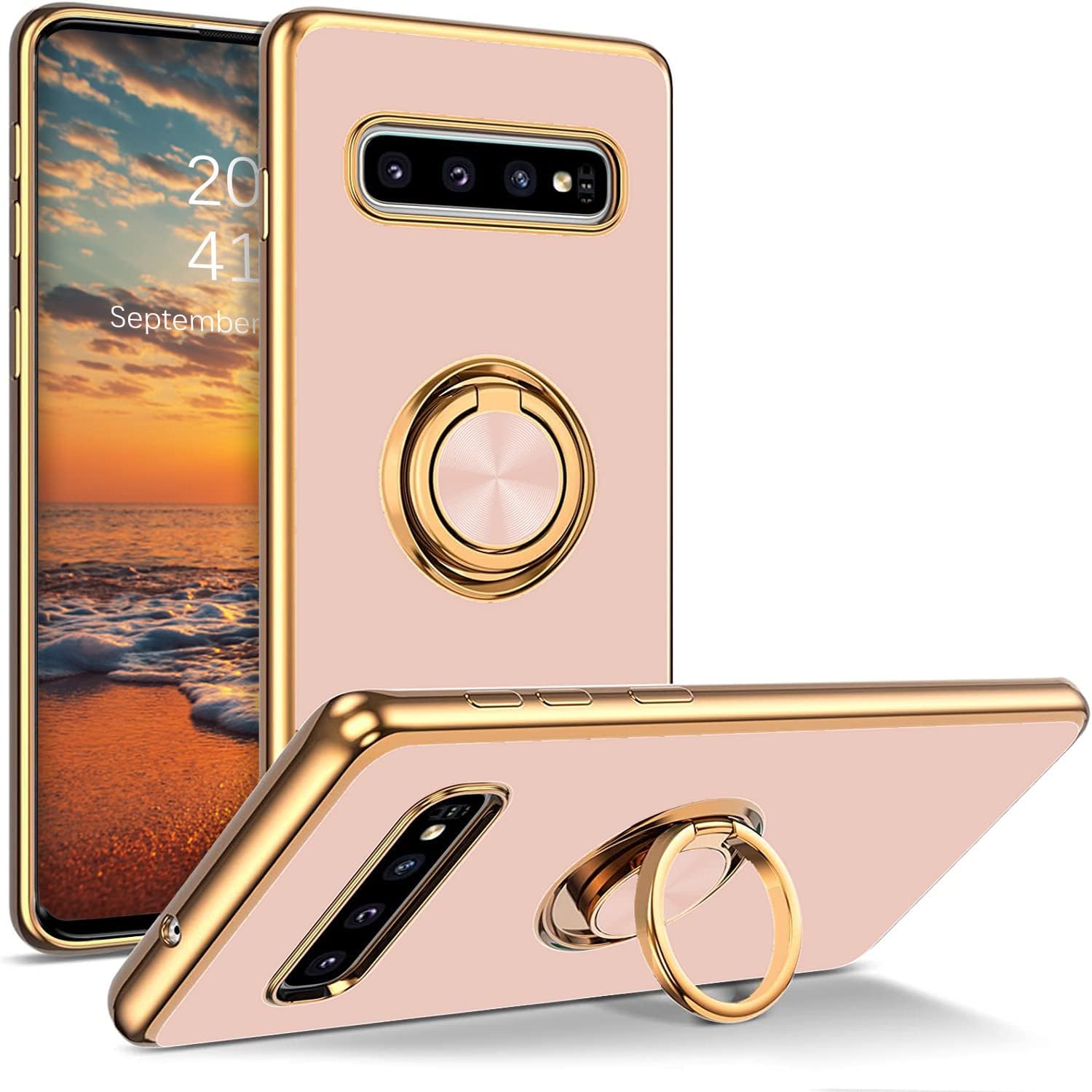 for Galaxy S10 Ring Holder Case Edge Plating 360 Degree Rotation ...
