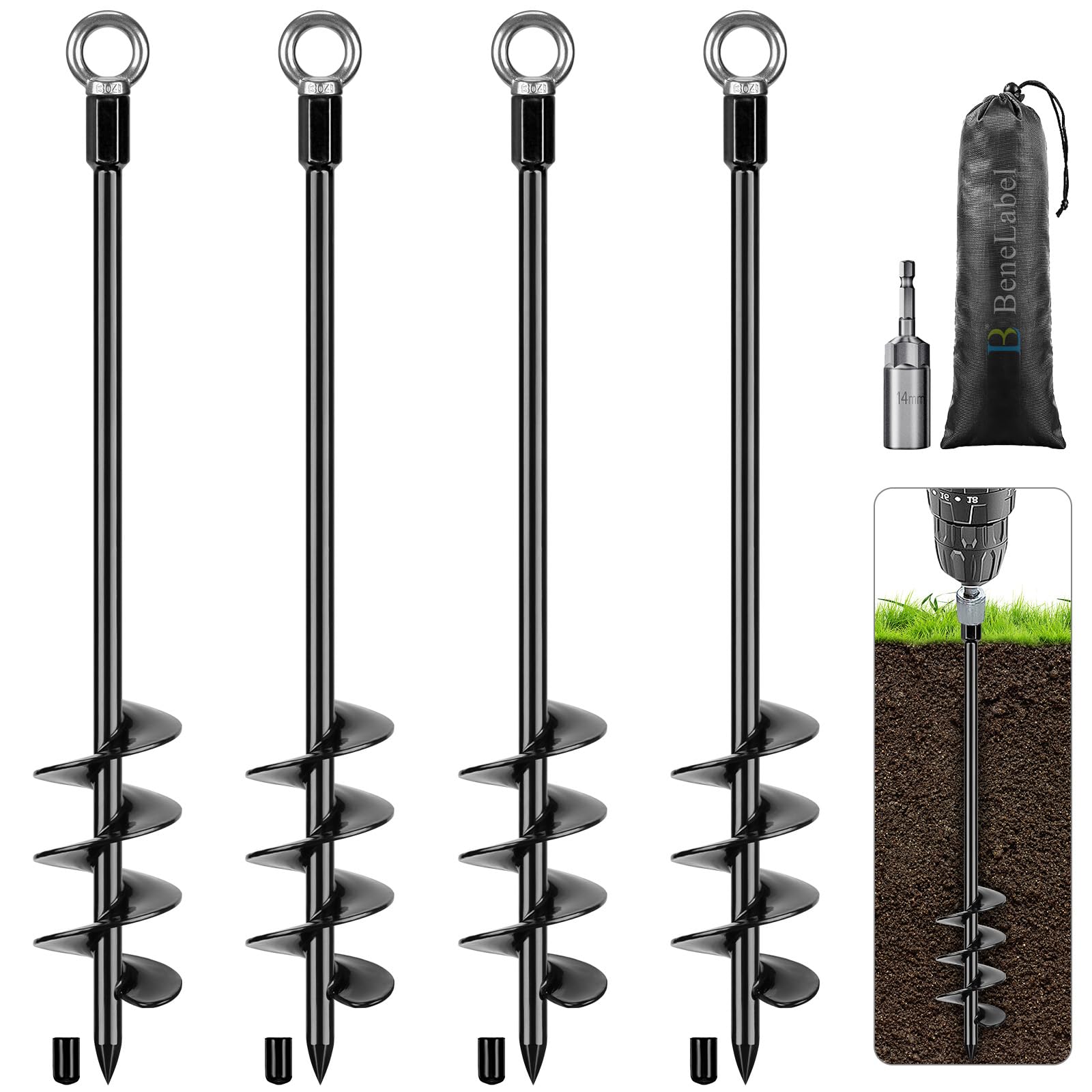 Snapklik.com : 4 Pack 24 Inch Trampoline Ground Anchors Screw In Earth ...