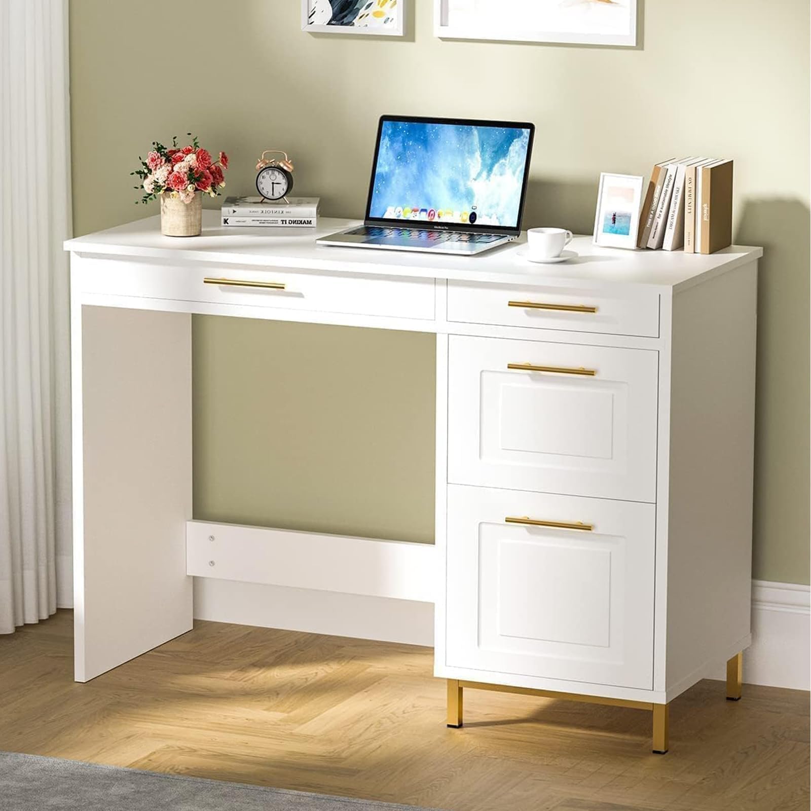 Amazon.com: Catrimown White Desk with 4 Drawers, 43'' Computer Desk ...