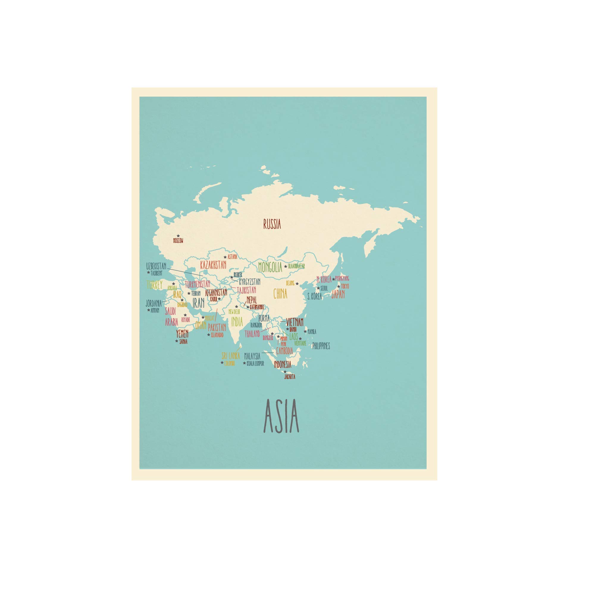 Map Of Asia Asia Wall Map Art Poster 18 X | Desertcart INDIA