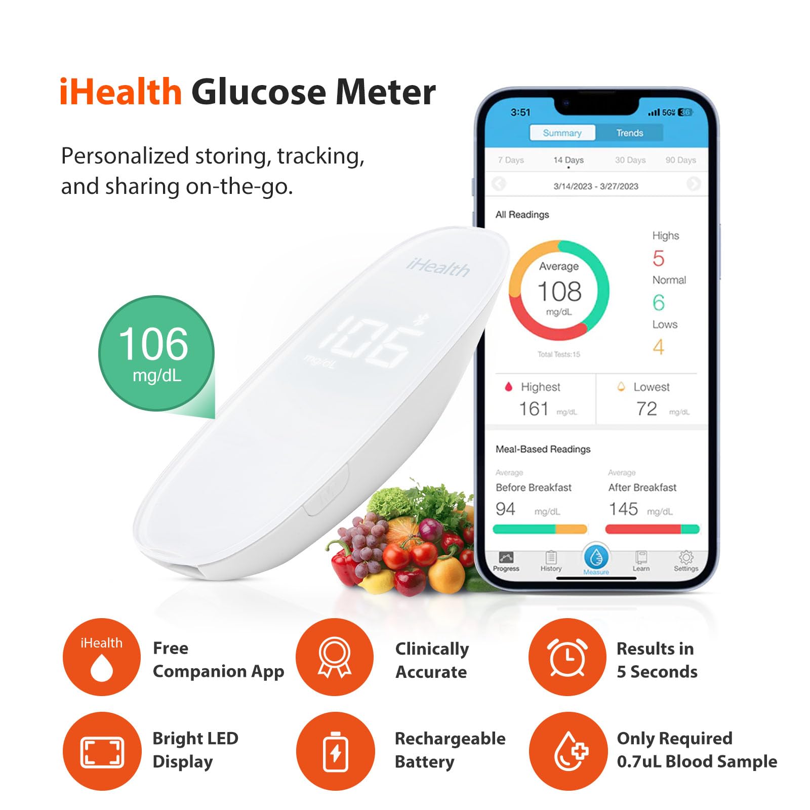 Snapklik.com : iHealth Gluco+ Wireless Smart Blood Glucose Monitor Kit