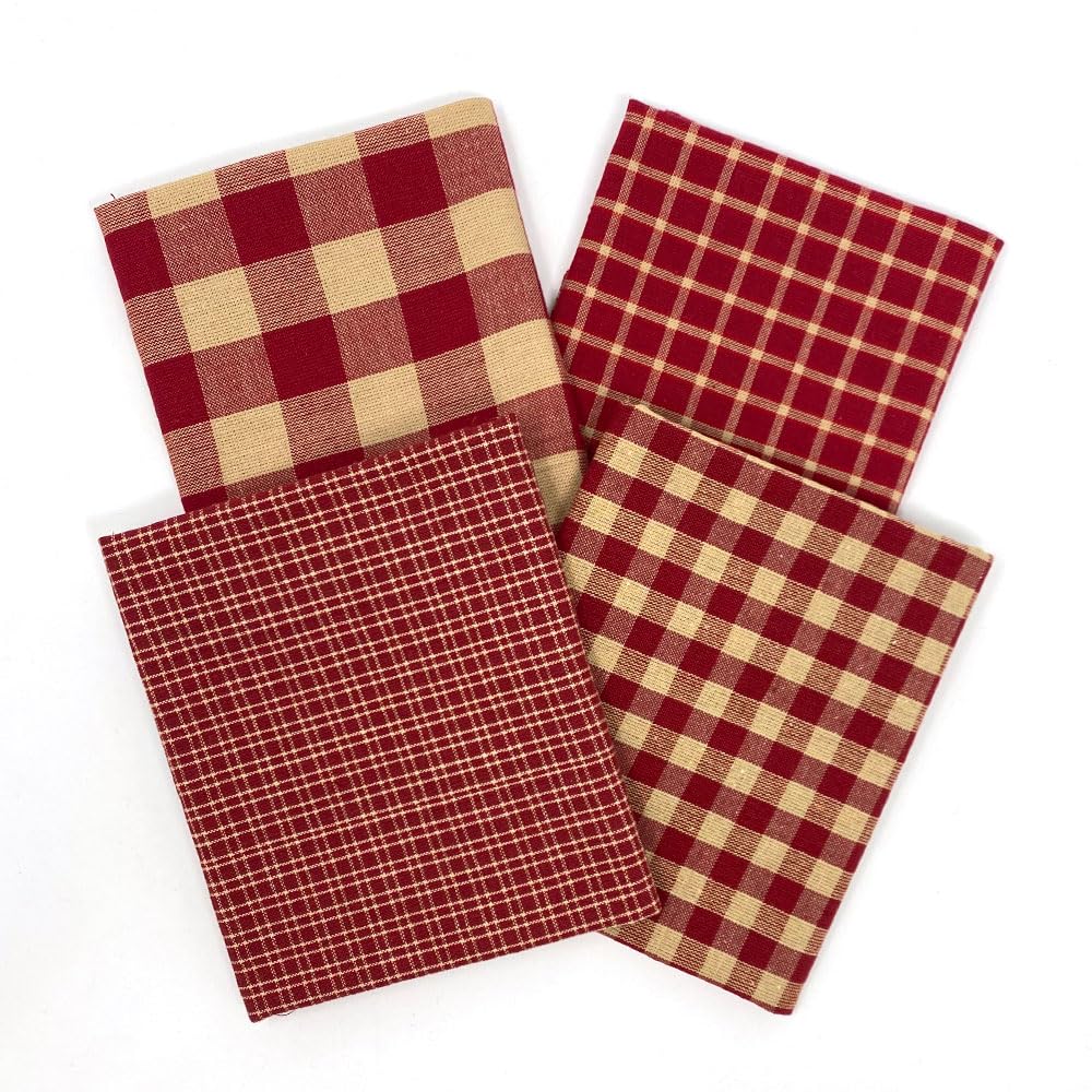 Amazon.com: Set of 4 Fat Quarters, Primitive Red Assorted Plaid Gingham ...