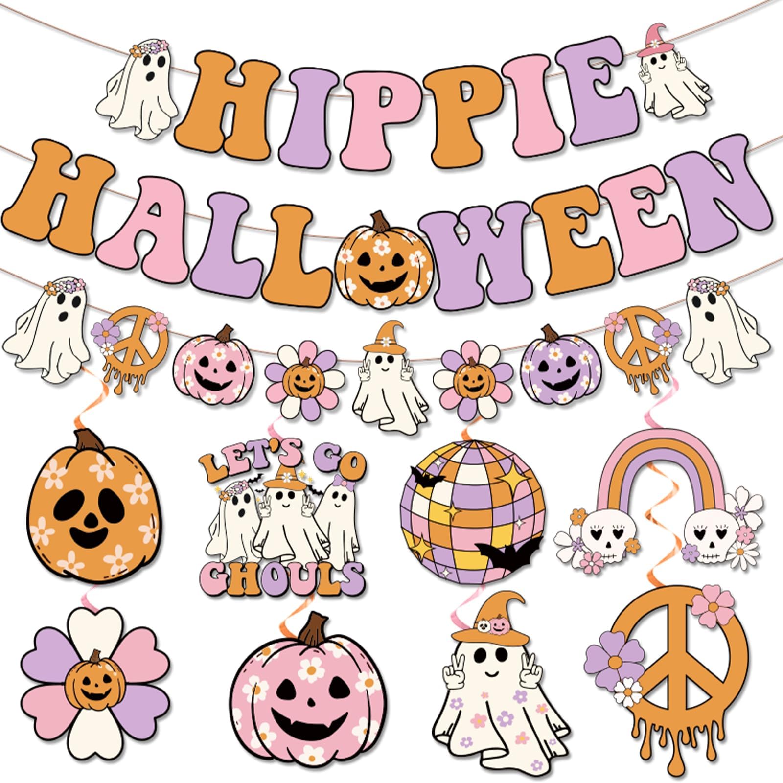 Amazon.com: Vintage Let's Go Ghouls Banner Garland for Groovy Hippie ...
