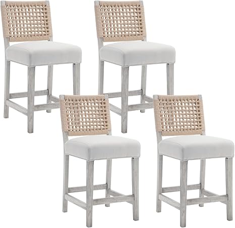 Amazon.com: DM Furniture 27" White Bar Stools for Kitchen Counter ...