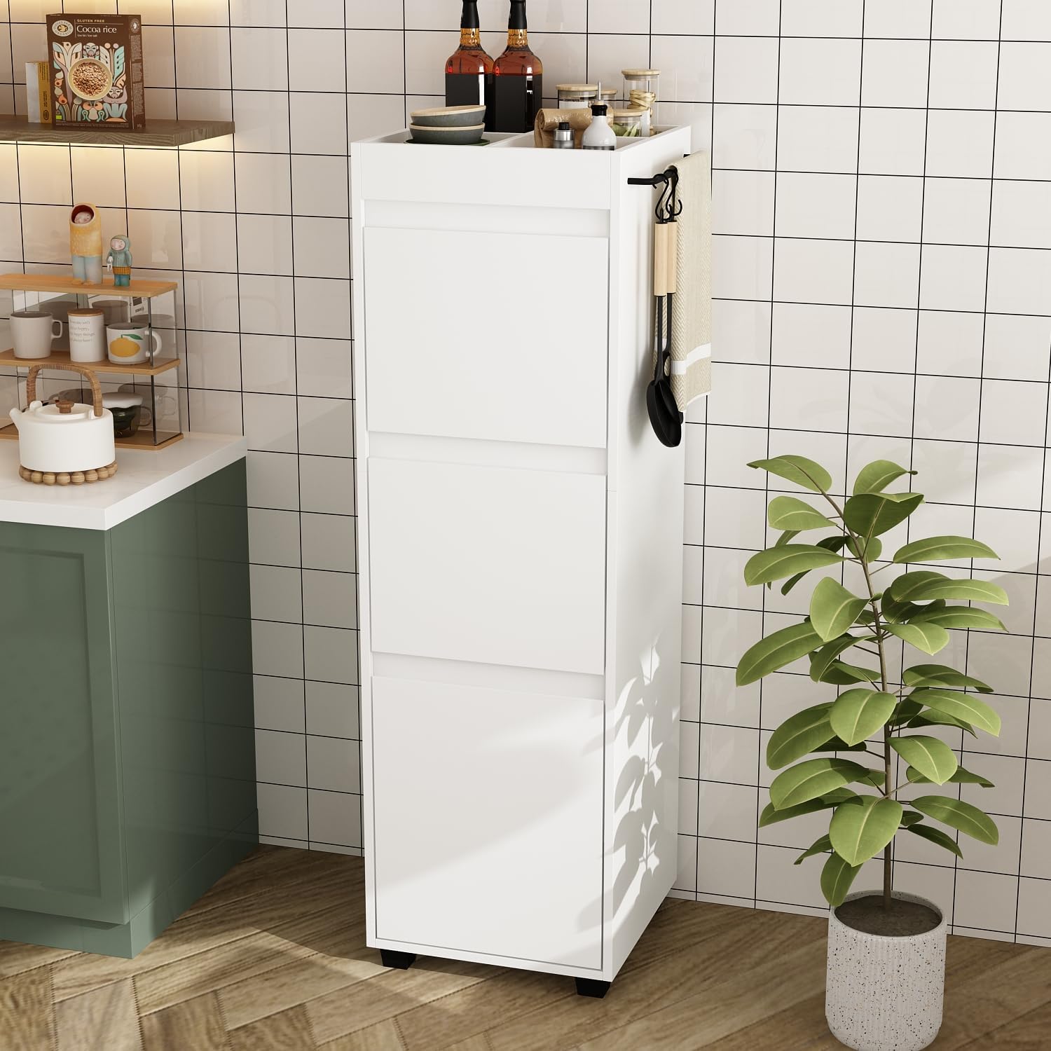 Amazon.com: Homsee Kitchen Pantry with Top Organizer, Hanging Rod ...