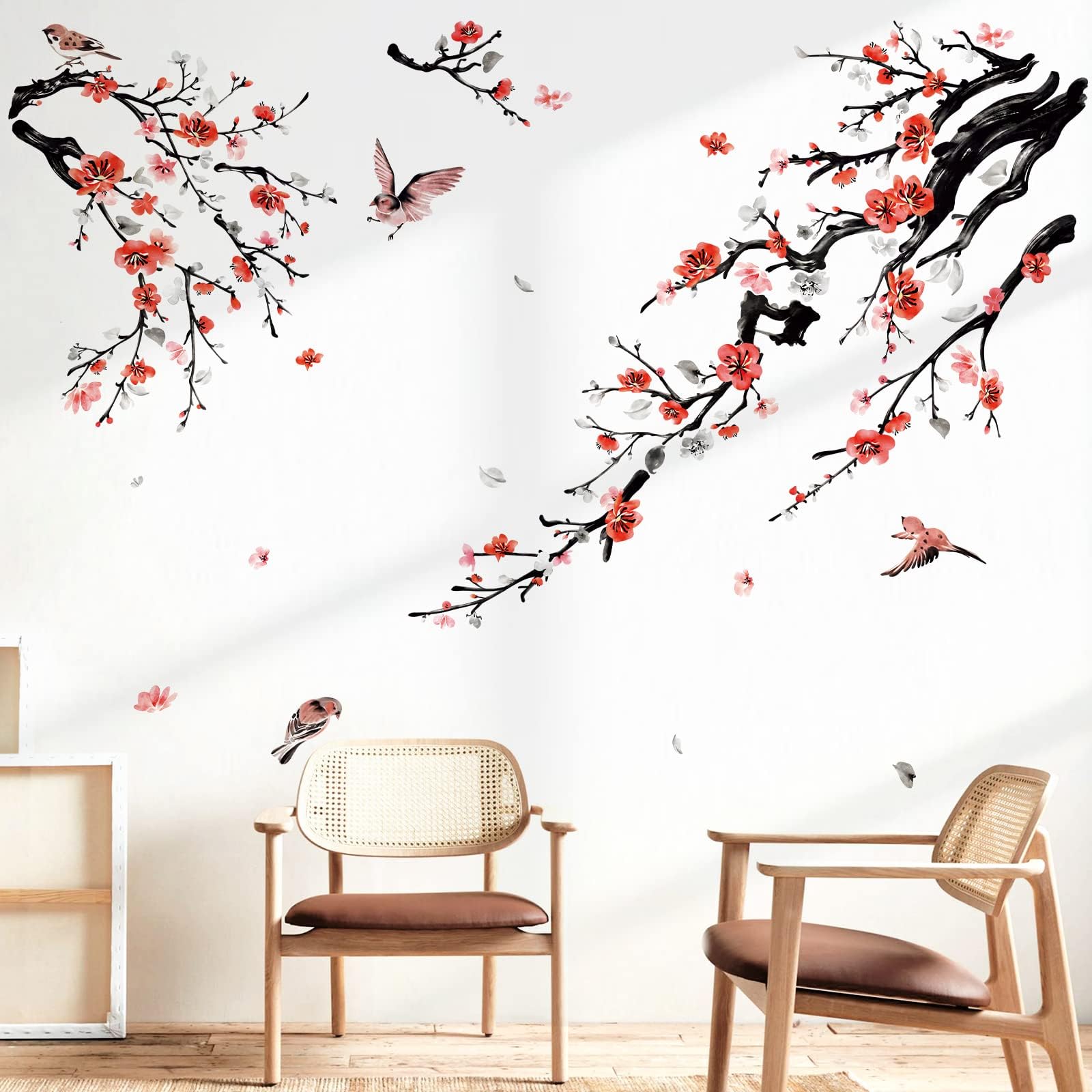 DECOWALL SG2-2406 Sticker mural aquarelle fleur branche arbre oiseaux ...