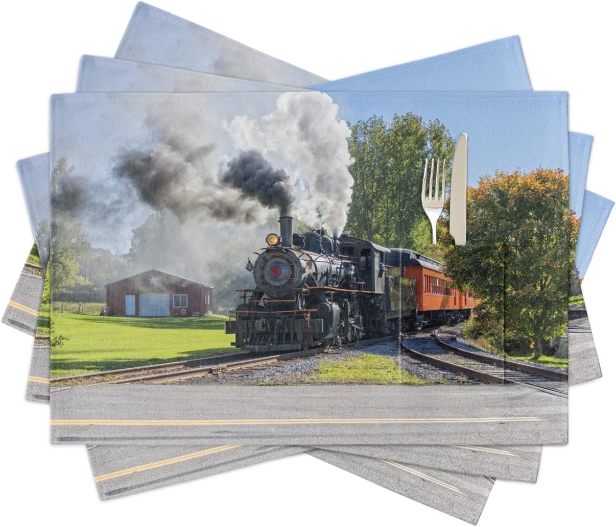 Amazon.com: Cloth Placemats with Pockets Set of 4 - Vintage Locomotive ...