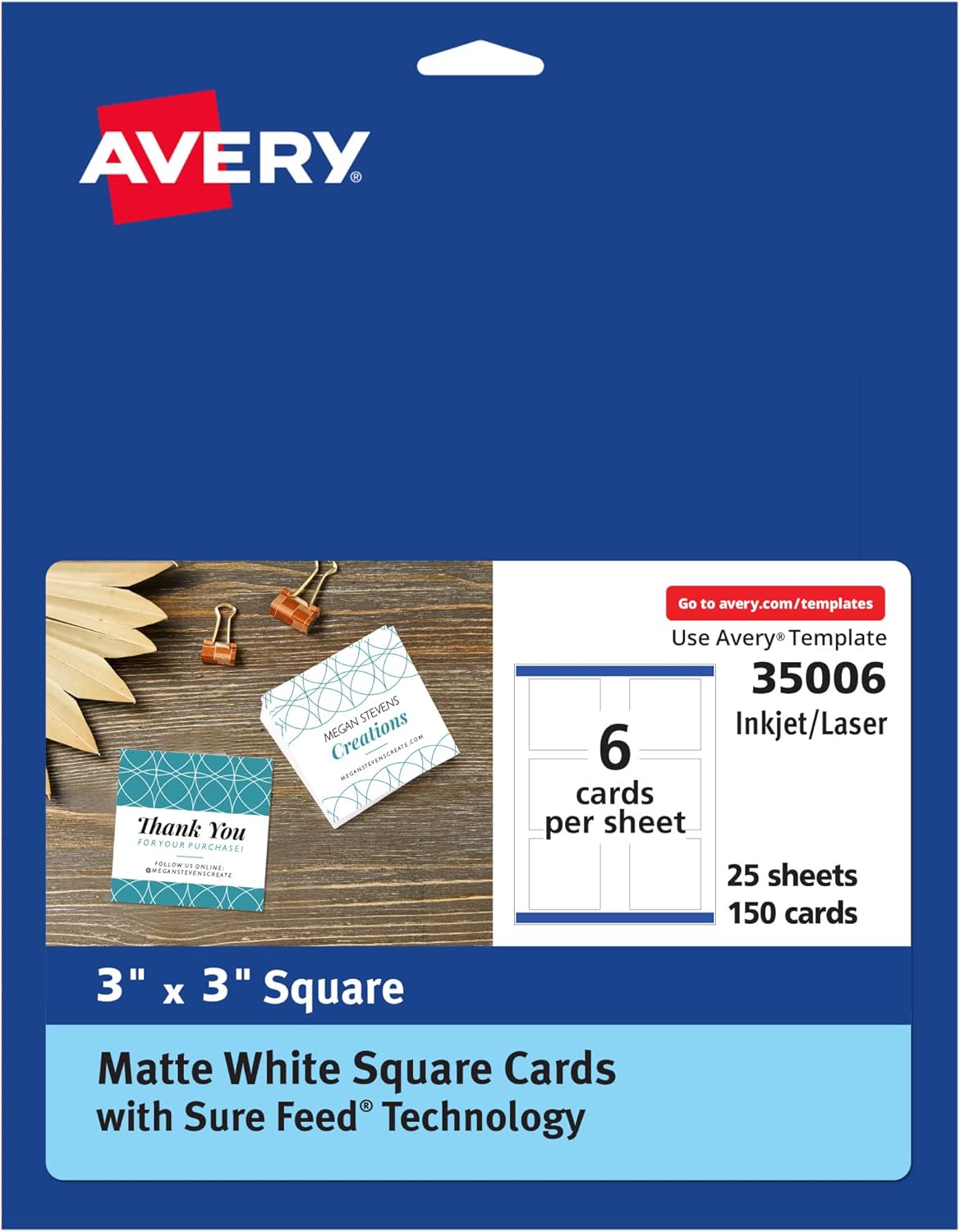 Brandclub - Avery Square Cards with Sure Feed Technology, 3" x 3", Matte White, 150 Square Cards ...